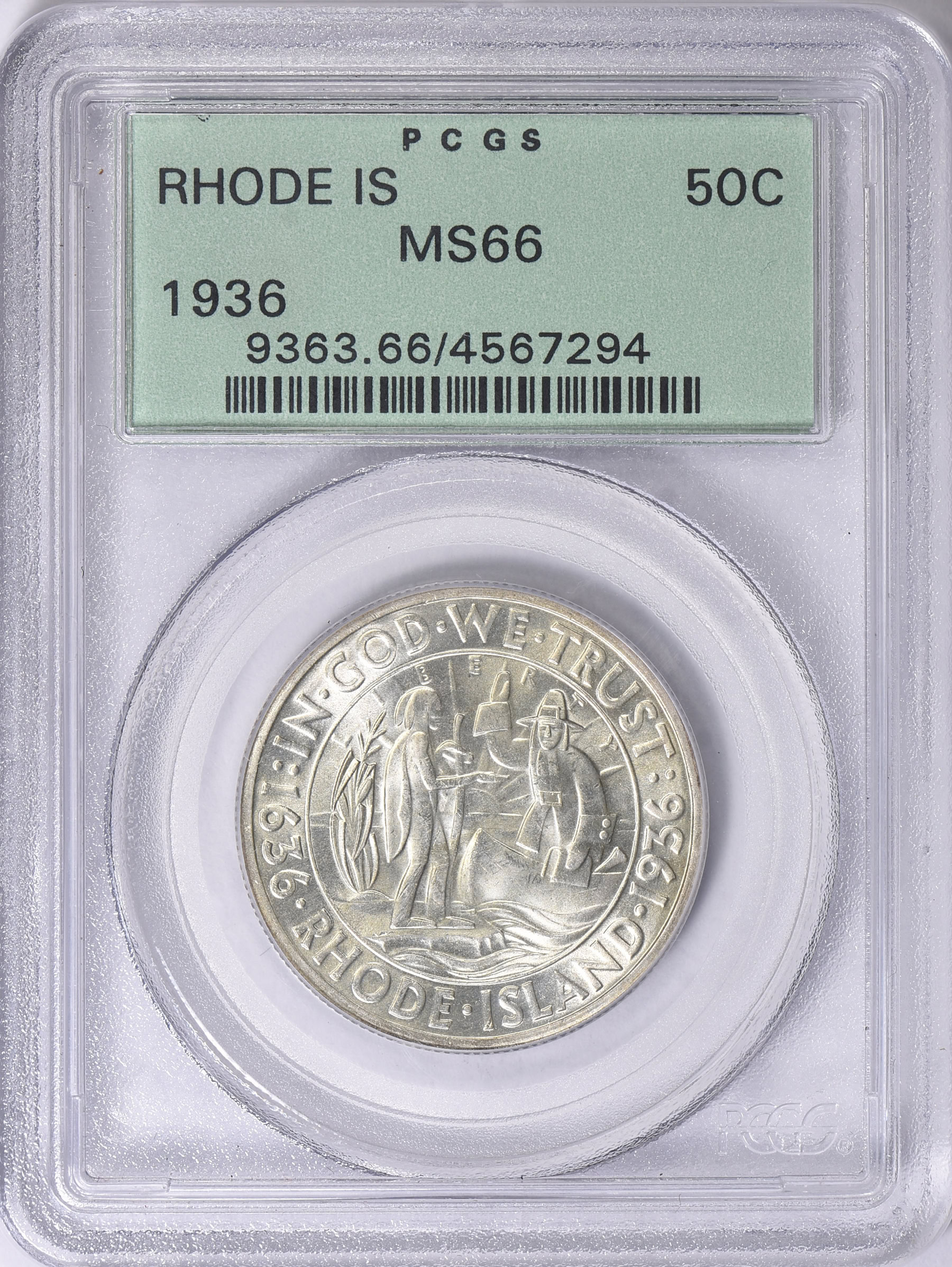 1936 Providence, Rhode Island Tercentenary Half Dollar PCGS MS-66 OGH ...