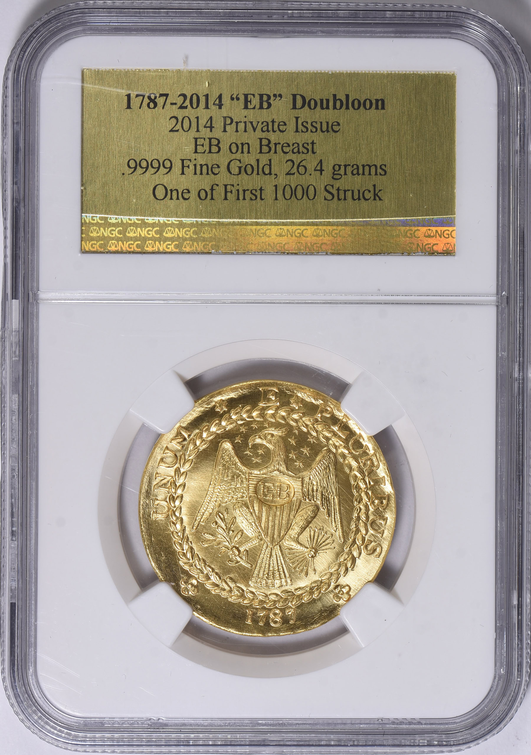 1787-2014 "EB" Gold Doubloon 2014 Private Issue Commemorating Ephraim Brasher's 1787 Doubloon ...