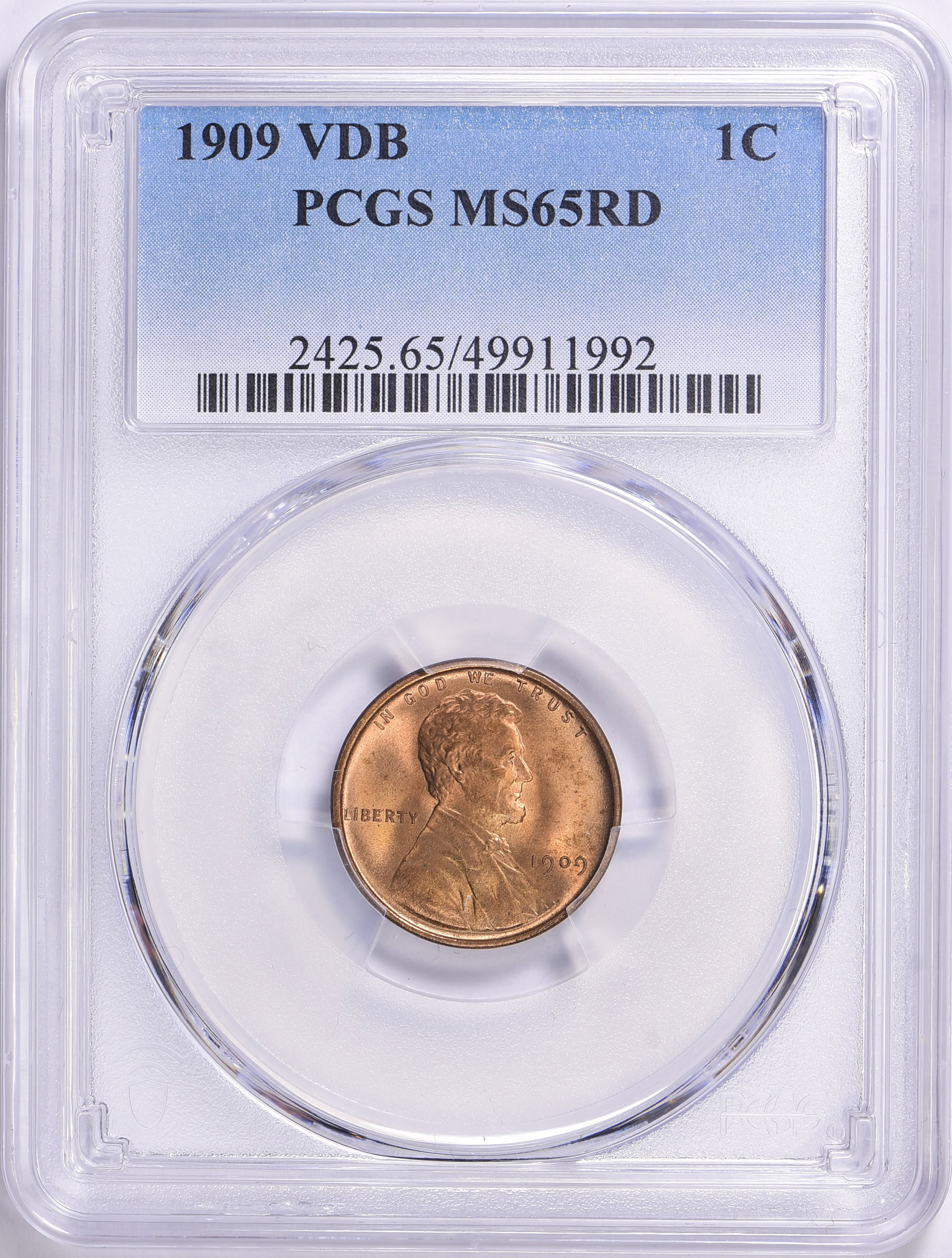 1909 Lincoln Cent V.D.B. PCGS MS-65 RD (Item 1734551) | GreatCollections Coin Auctions