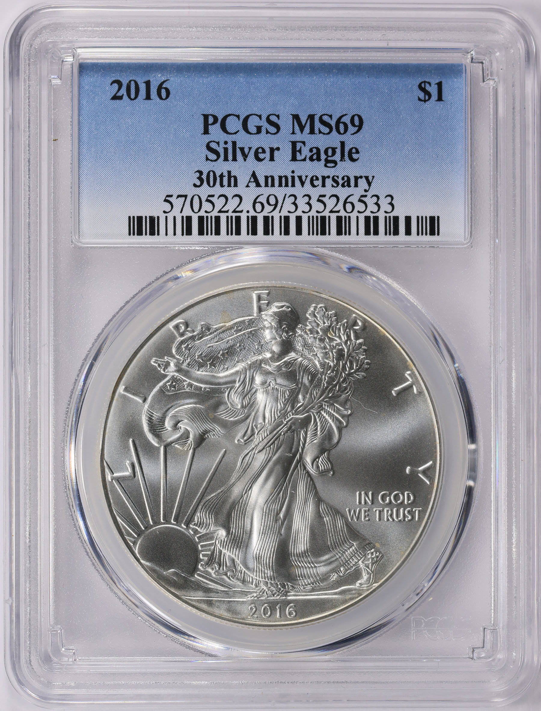 2016 $1 Silver Eagle 30th Anniversary PCGS MS-69 (Item 1734624) | GreatCollections Coin Auctions