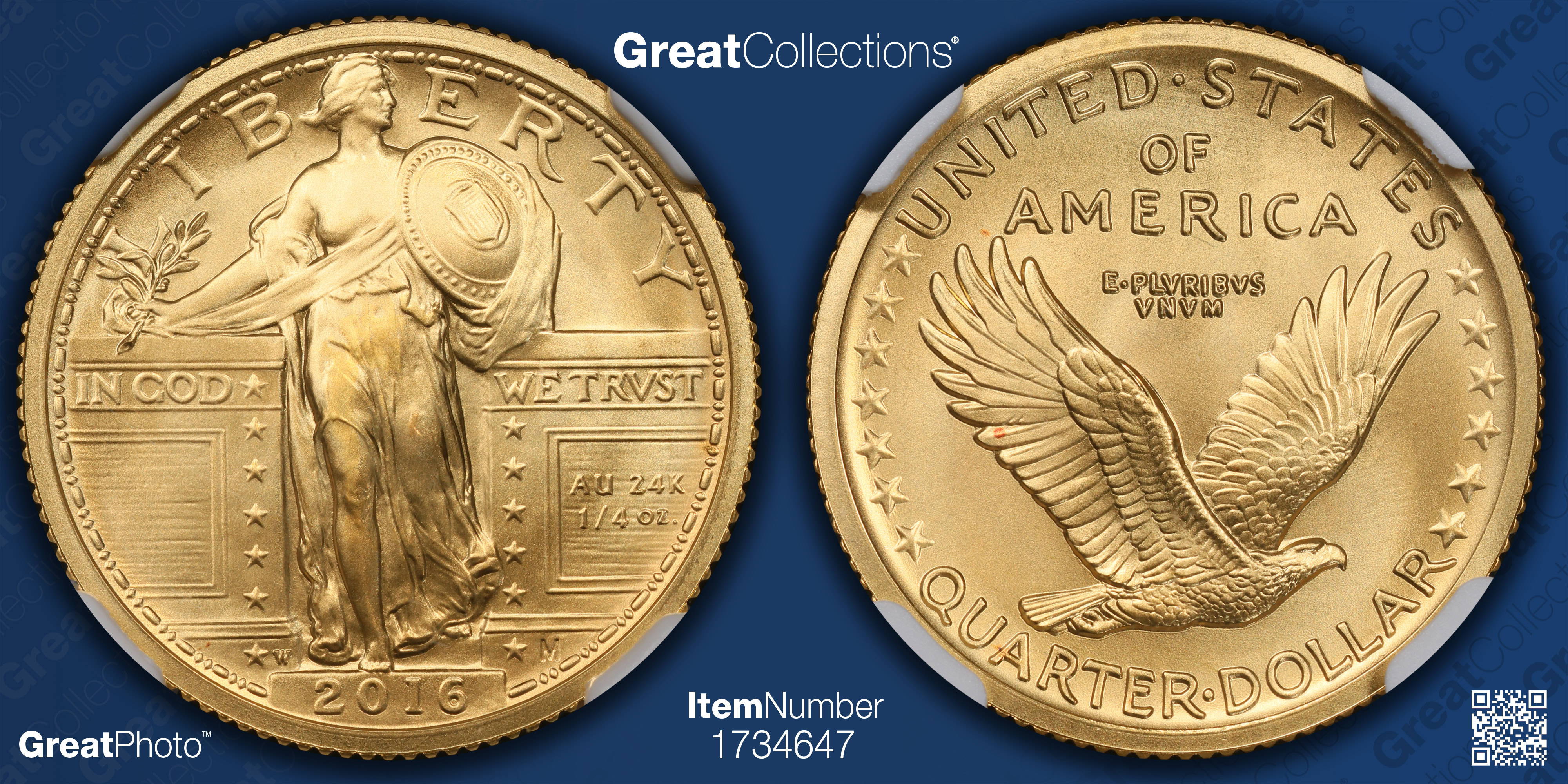2016-W Gold Standing Liberty Quarter 100th Anniversary. NGC SP-70 (Item ...