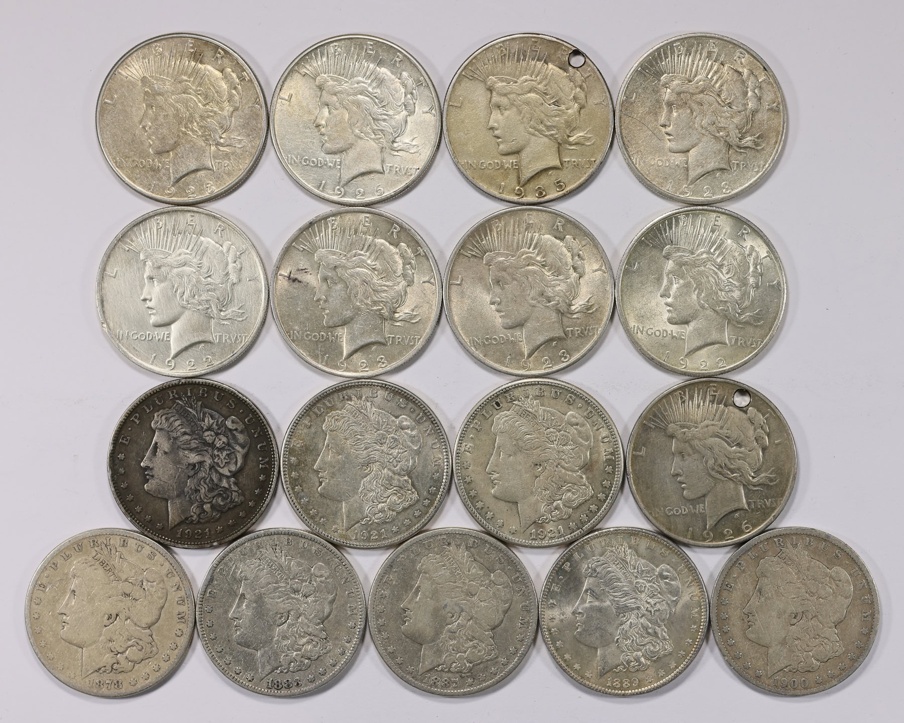 c.1878 - 1935 Morgan and Peace Silver Dollar Selection Uncertified (17 ...