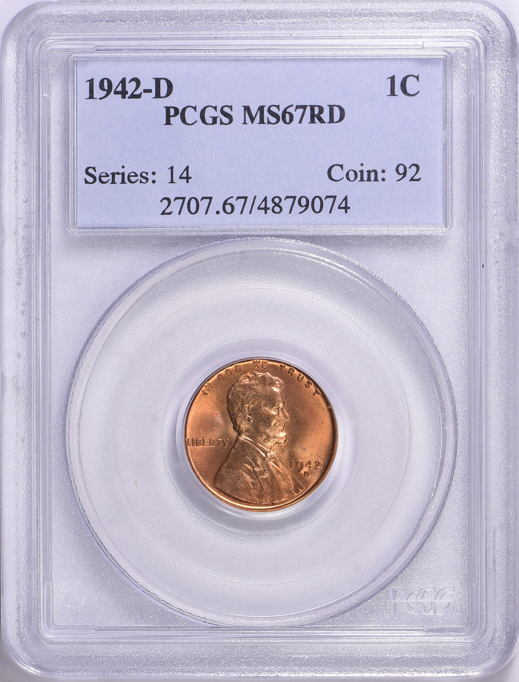 1942-D Lincoln Cent PCGS MS-67 RD (Item 1734740) | GreatCollections Coin Auctions