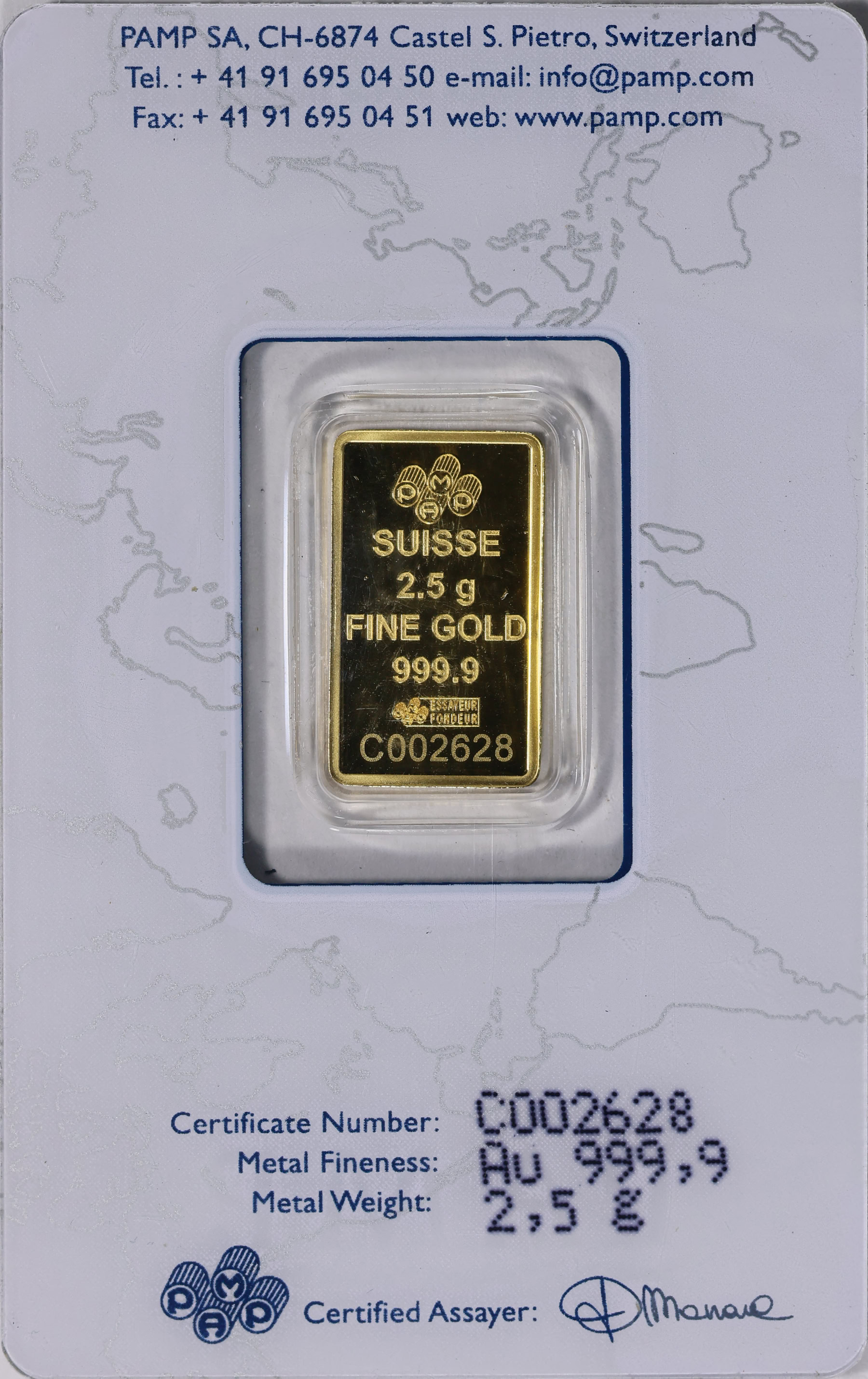Switzerland ND Gold 2.5gms PAMP Ingot/Bar Uncertified in Card of Issue ...