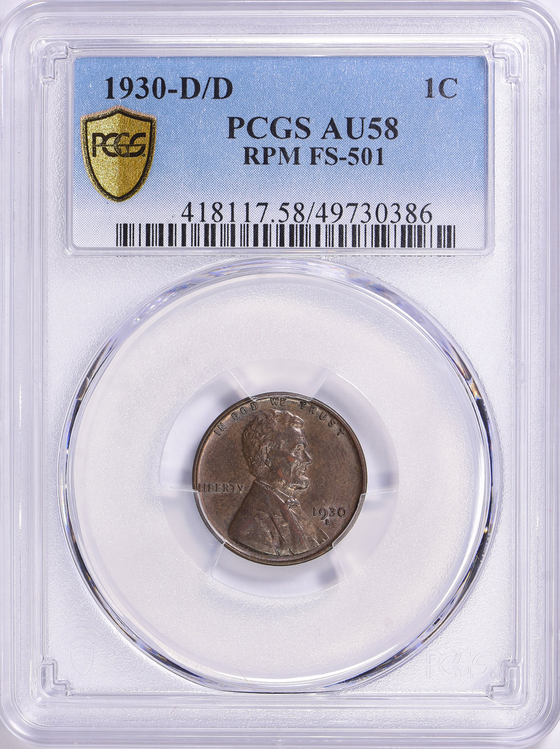 1930-D/D Lincoln Cent Repunched Mintmark FS-501 PCGS AU-58 BN (Item 1734777) | GreatCollections ...