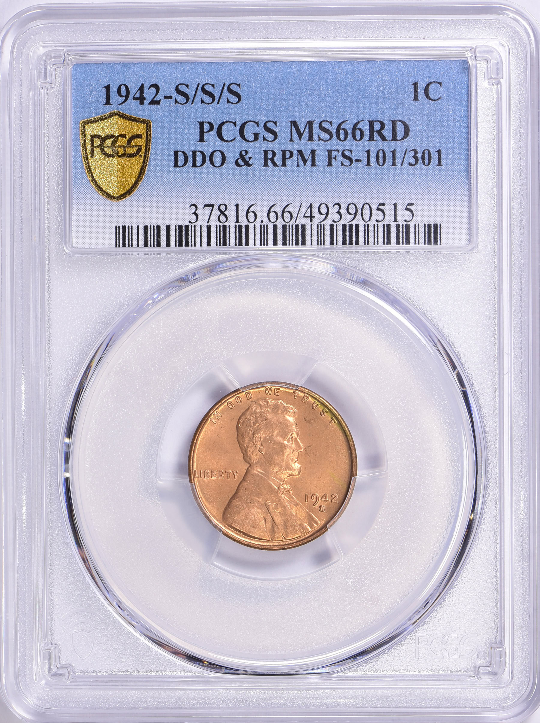 1942-S/S/S Lincoln Cent DDO & RPM FS-101/301 PCGS MS-66 RD (Item 1734780) | GreatCollections ...