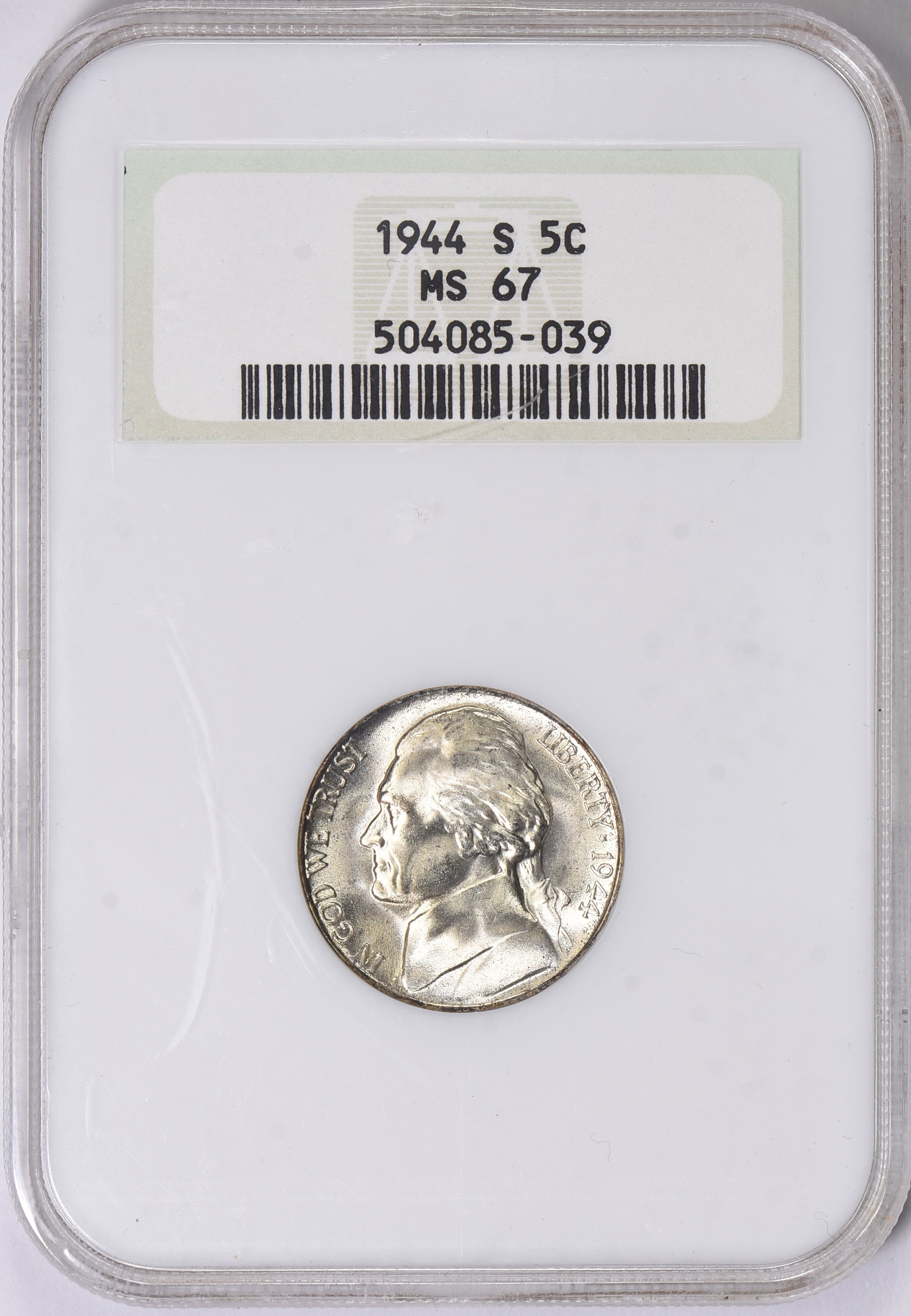1944-S Jefferson Nickel NGC MS-67 OH (Item 1734845) | GreatCollections Coin Auctions