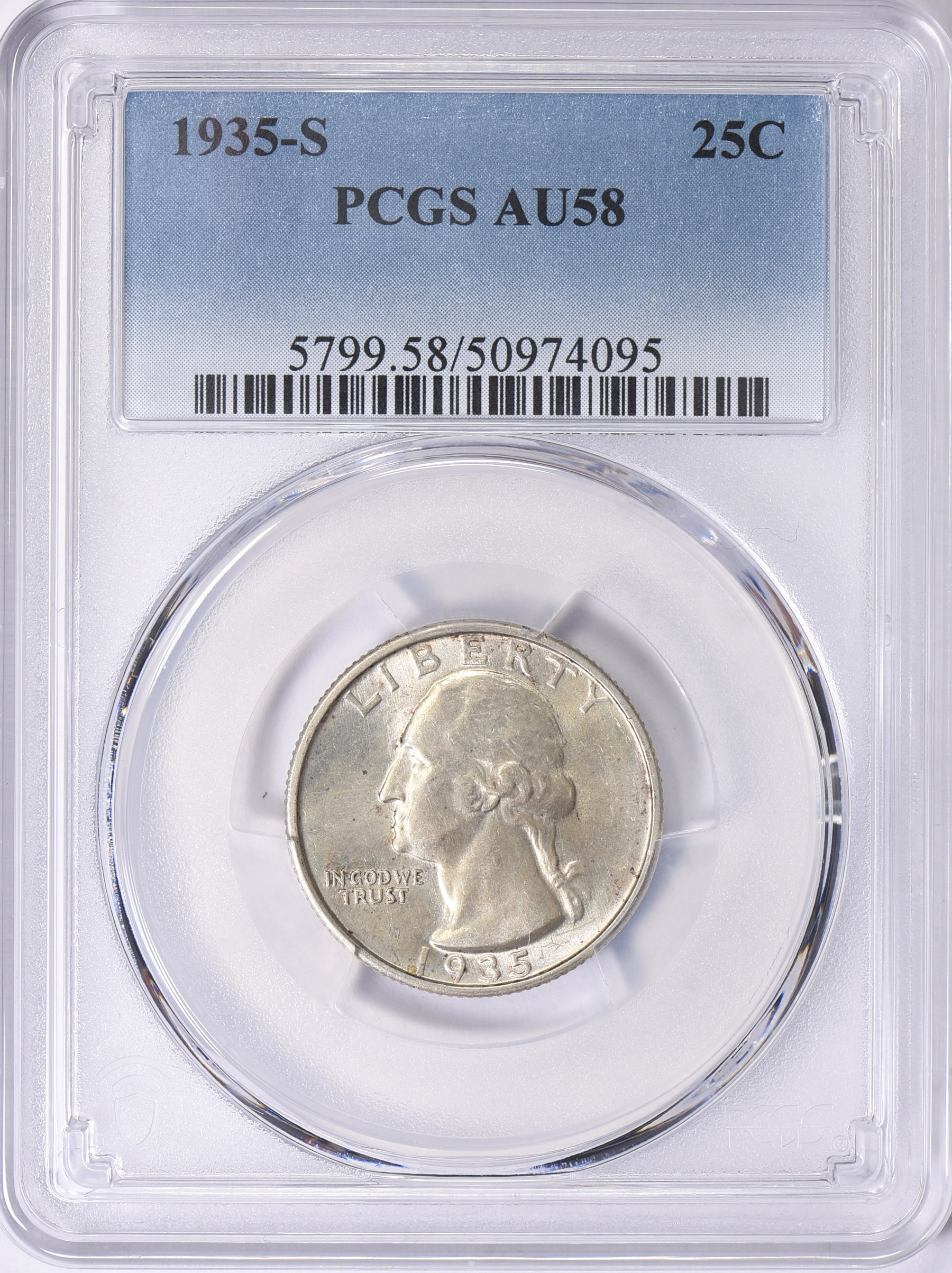 1935-S Washington Quarter PCGS AU-58 (Item 1734895) | GreatCollections ...