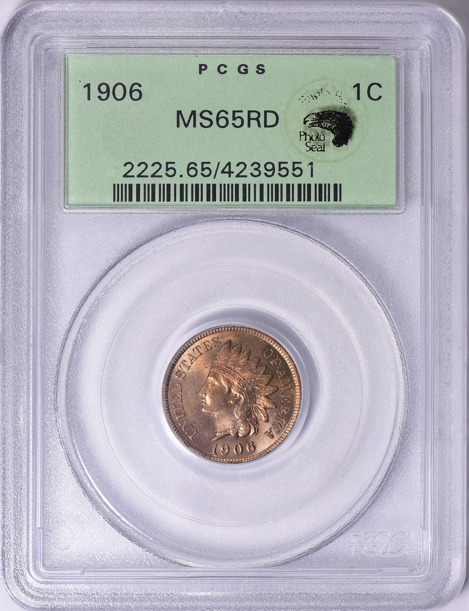 1906 Indian Cent PCGS MS-65 RD OGH (Eagle Eye Seal) (Item 1734991) | GreatCollections Coin Auctions