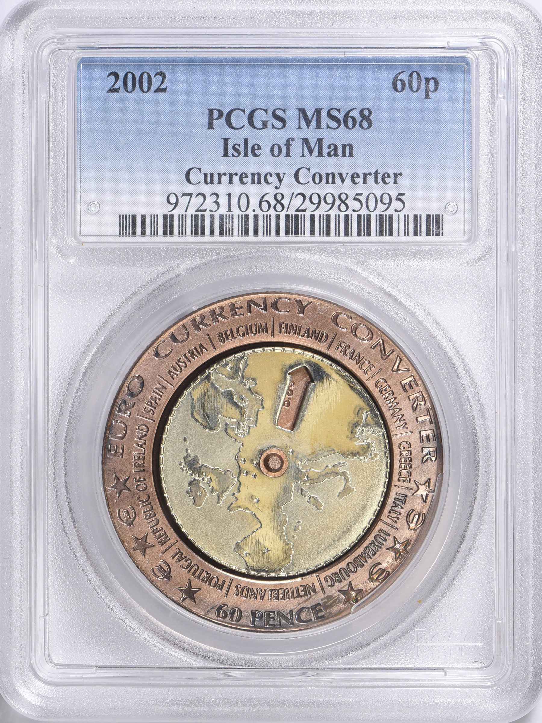 Isle of Man 2002 Silver 60 Pence Currency Converter KM-1128 PCGS MS-68 ...