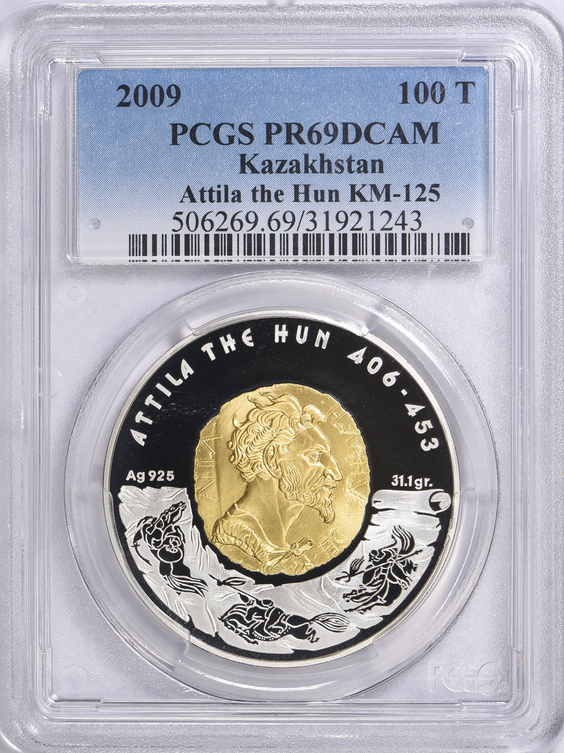 Kazakhstan 2009-KMC Silver 100 Tenge Attila the Hun KM-125 PCGS Proof ...