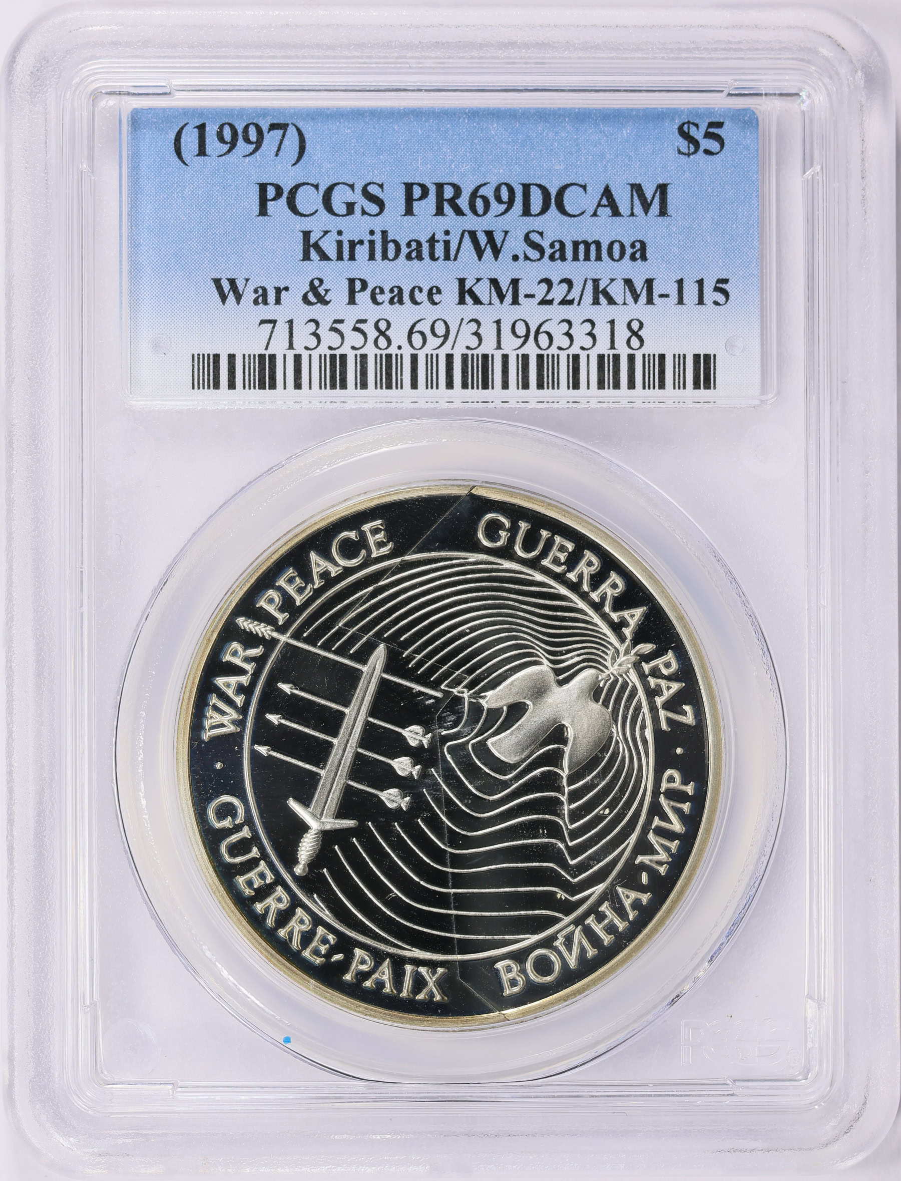 Kiribati & Samoa 1997 Silver $5 War & Peace KM-115 PCGS Proof-69 DCAM ...
