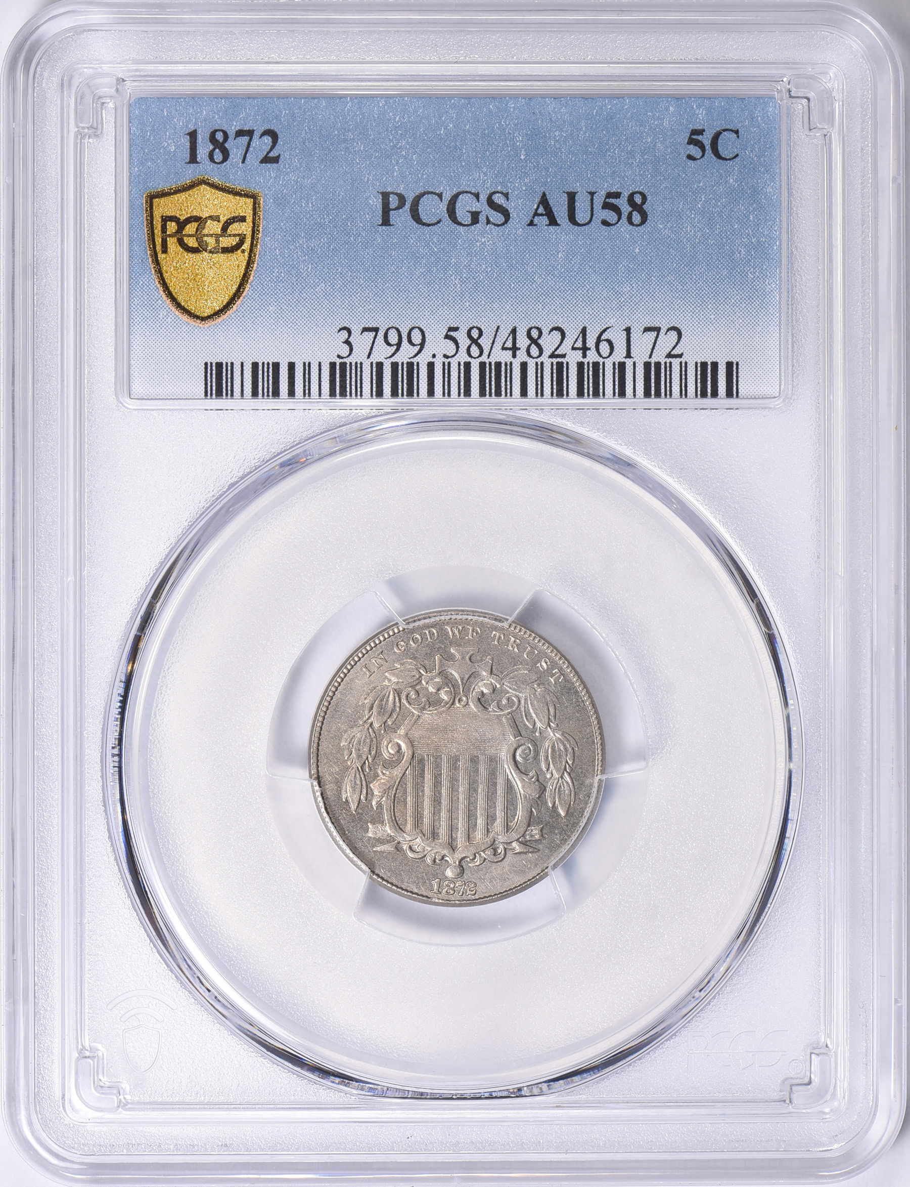 1872 Shield Nickel PCGS AU-58 (Item 1735301) | GreatCollections Coin ...