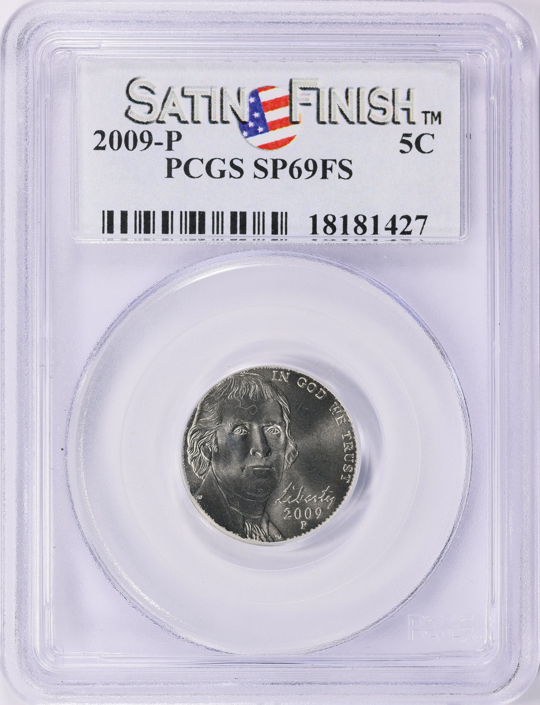 2009-P Jefferson Nickel Satin Finish PCGS SP-69 FS (Item 1735627 ...