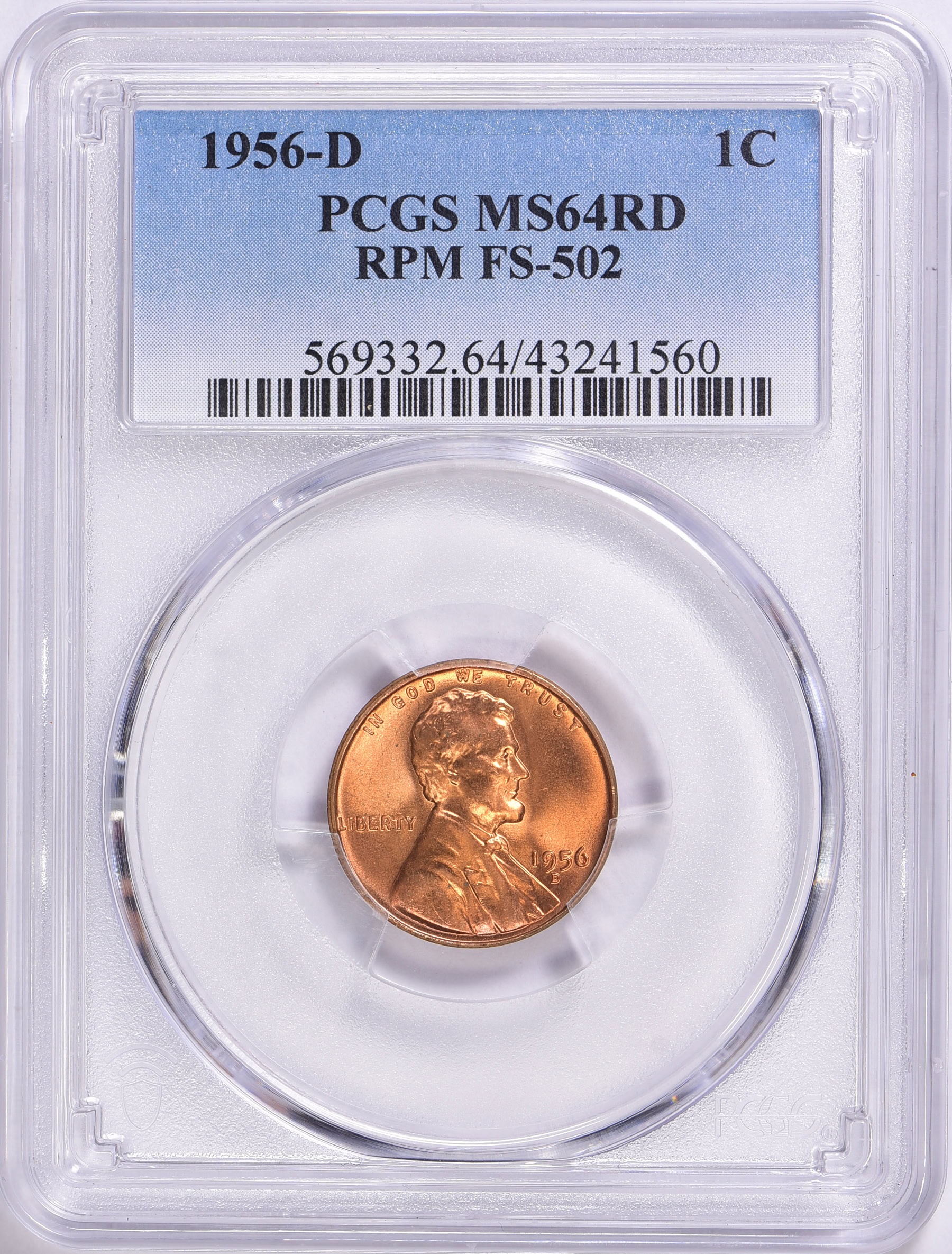 1956-D Lincoln Cent FS-502 PCGS MS-64 RD (Item 1735665) | GreatCollections Coin Auctions