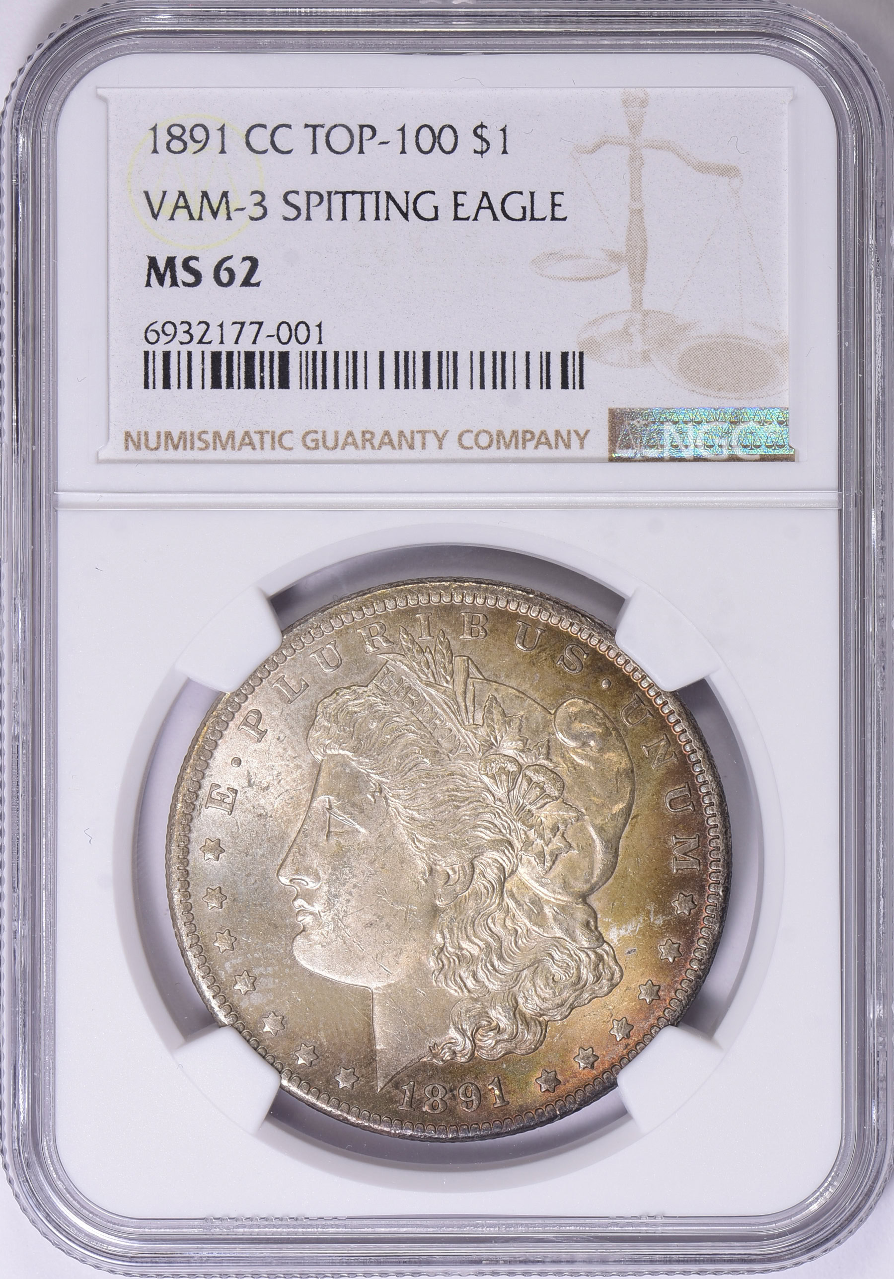 1891-CC Morgan Silver Dollar Spitting Eagle VAM-3 NGC MS-62 (Toned) (Item 1735733 ...