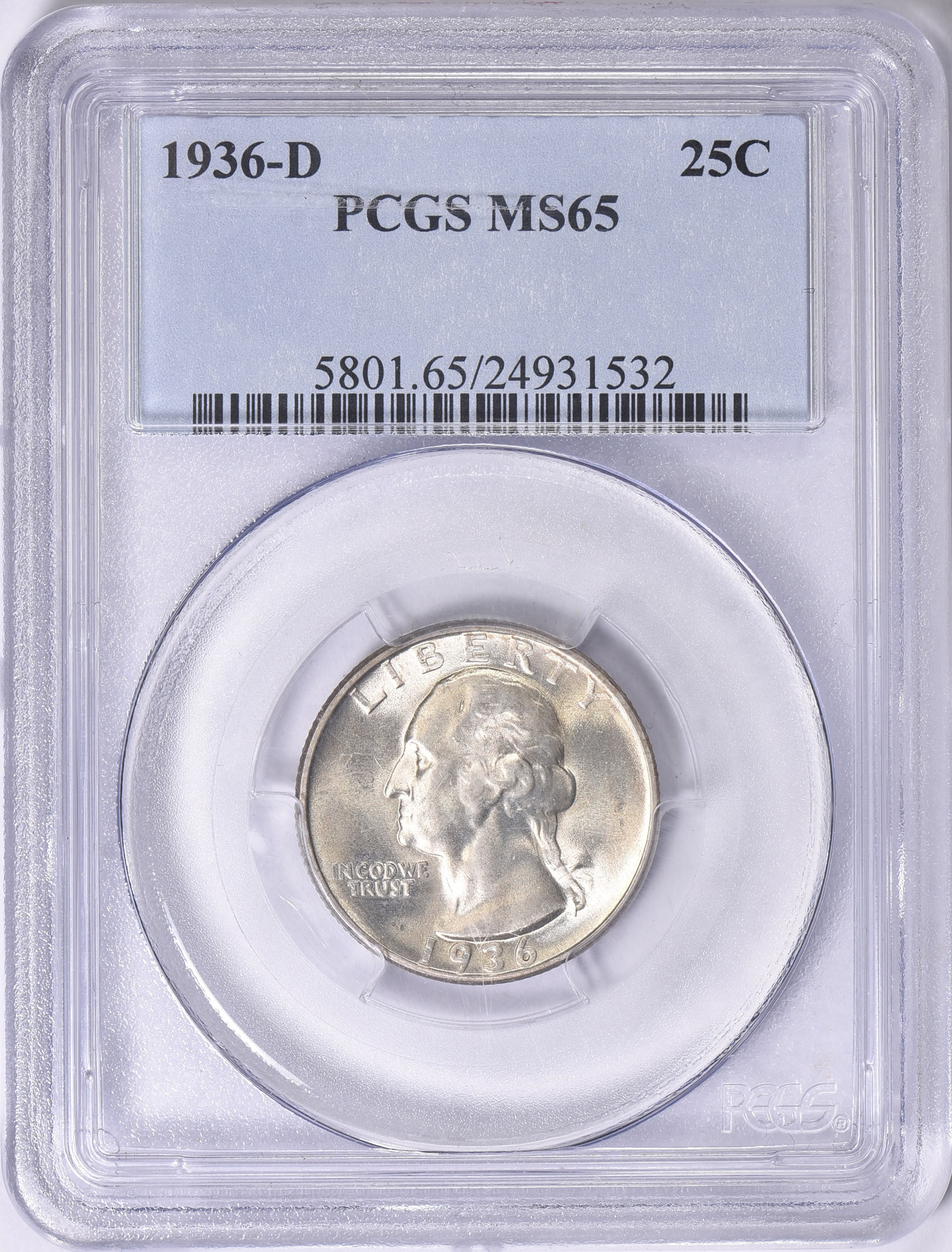 1936-D Washington Quarter PCGS MS-65 (Item 1735824) | GreatCollections ...