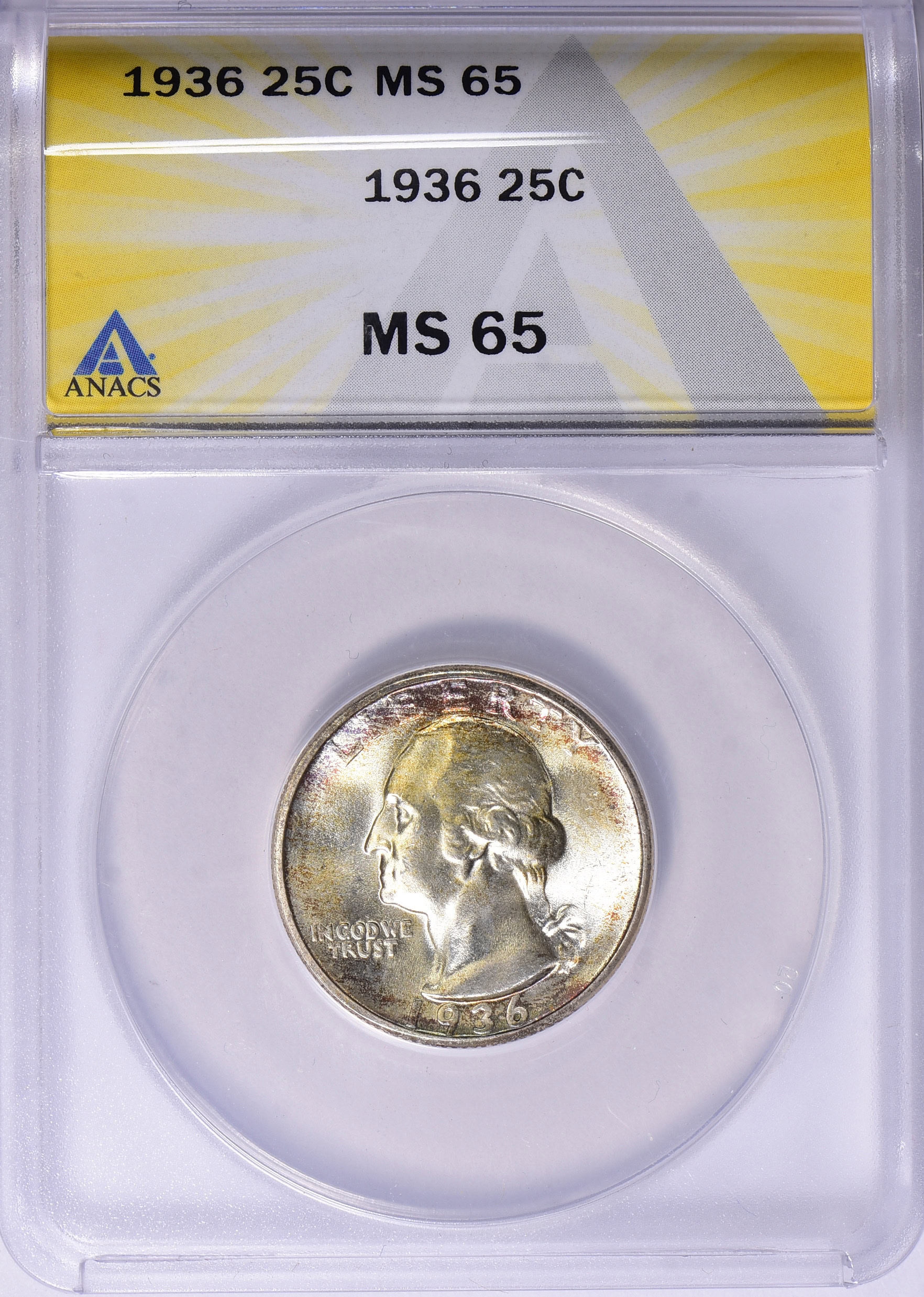 1936 Washington Quarter ANACS MS-65 (Toned) (Item 1735867) | GreatCollections Coin Auctions