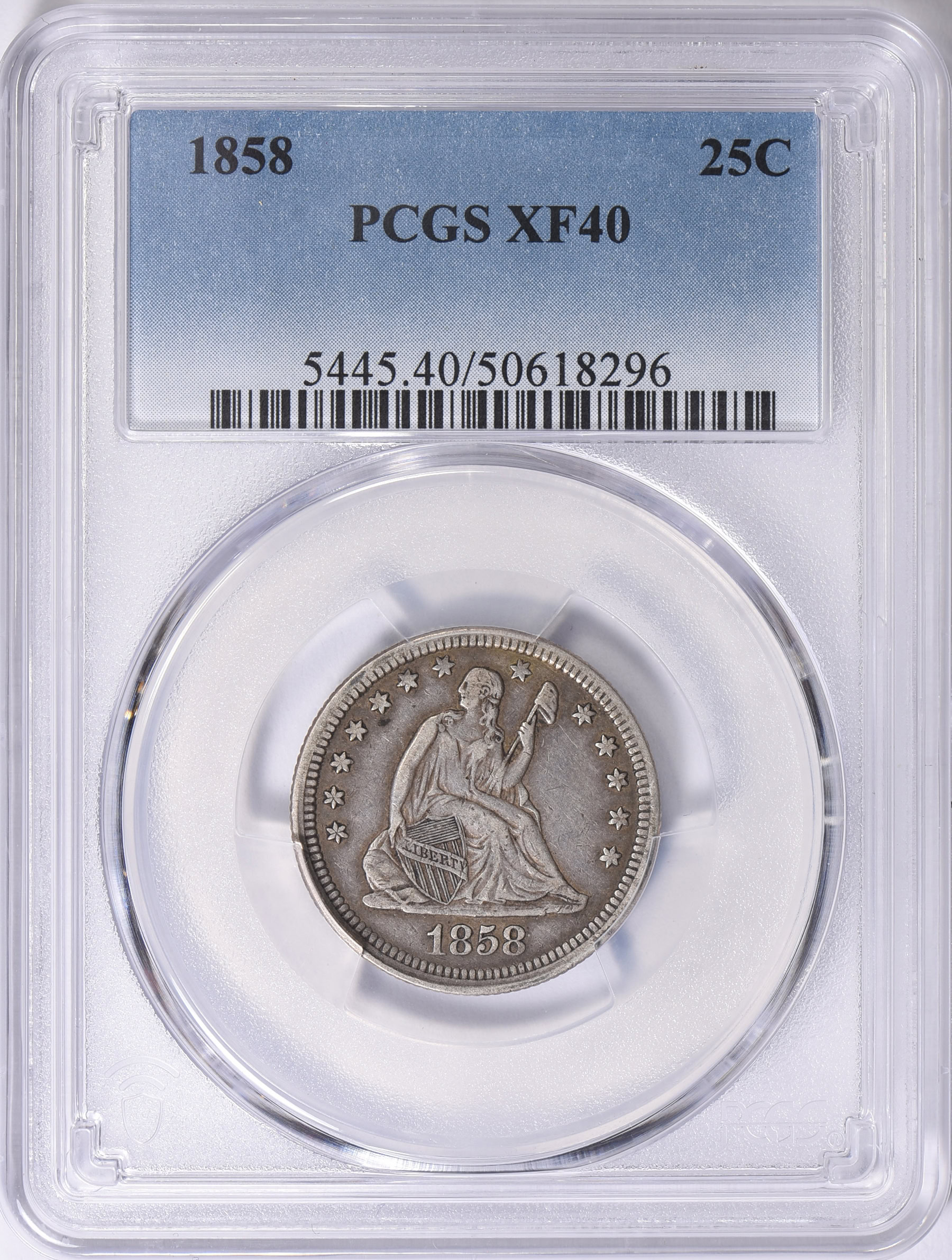 1858 Seated Liberty Quarter PCGS XF-40 (Item 1735992) | GreatCollections Coin Auctions