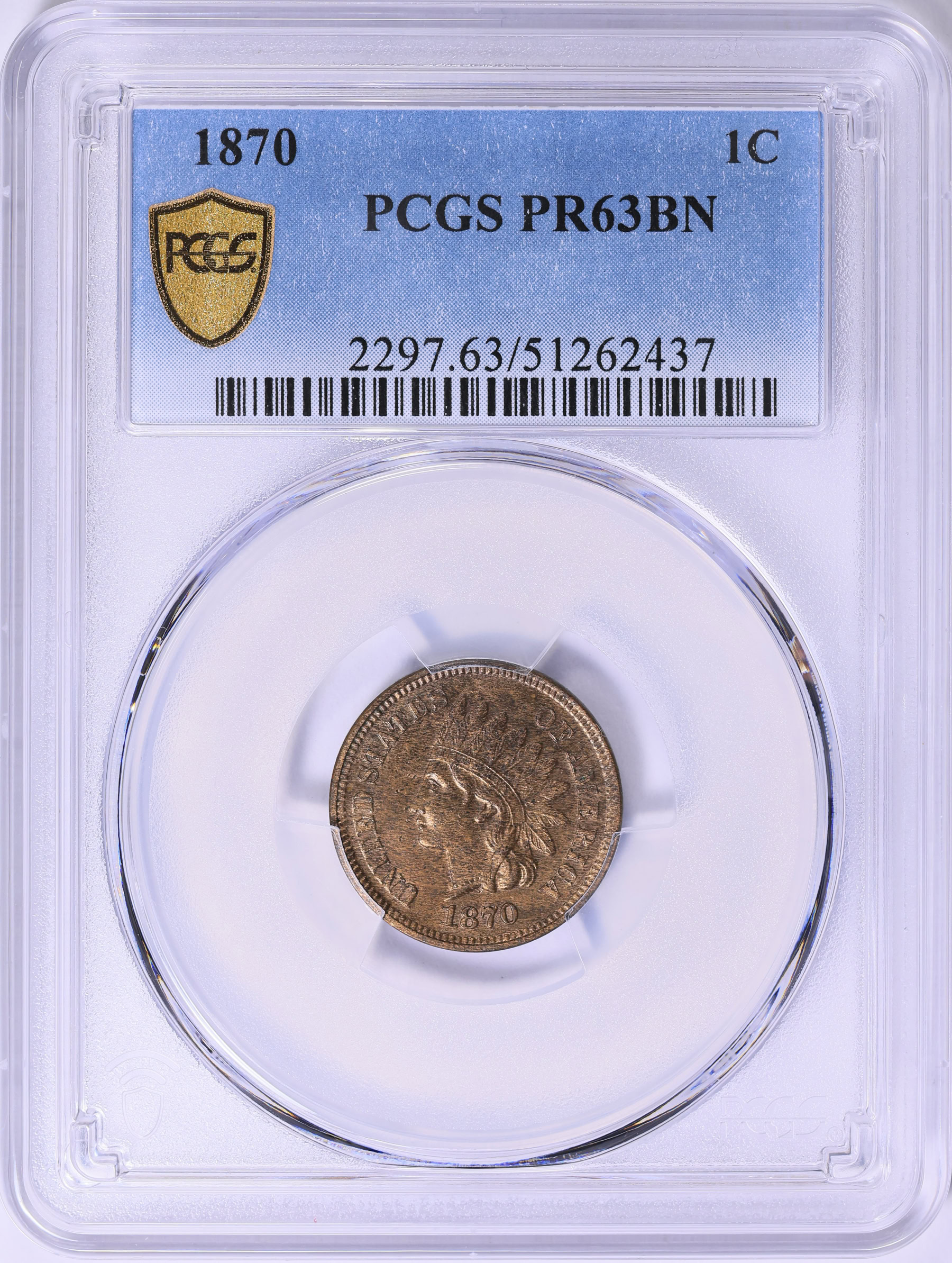 1870 Indian Cent PCGS Proof-63 BN (Item 1736171) | GreatCollections Coin Auctions