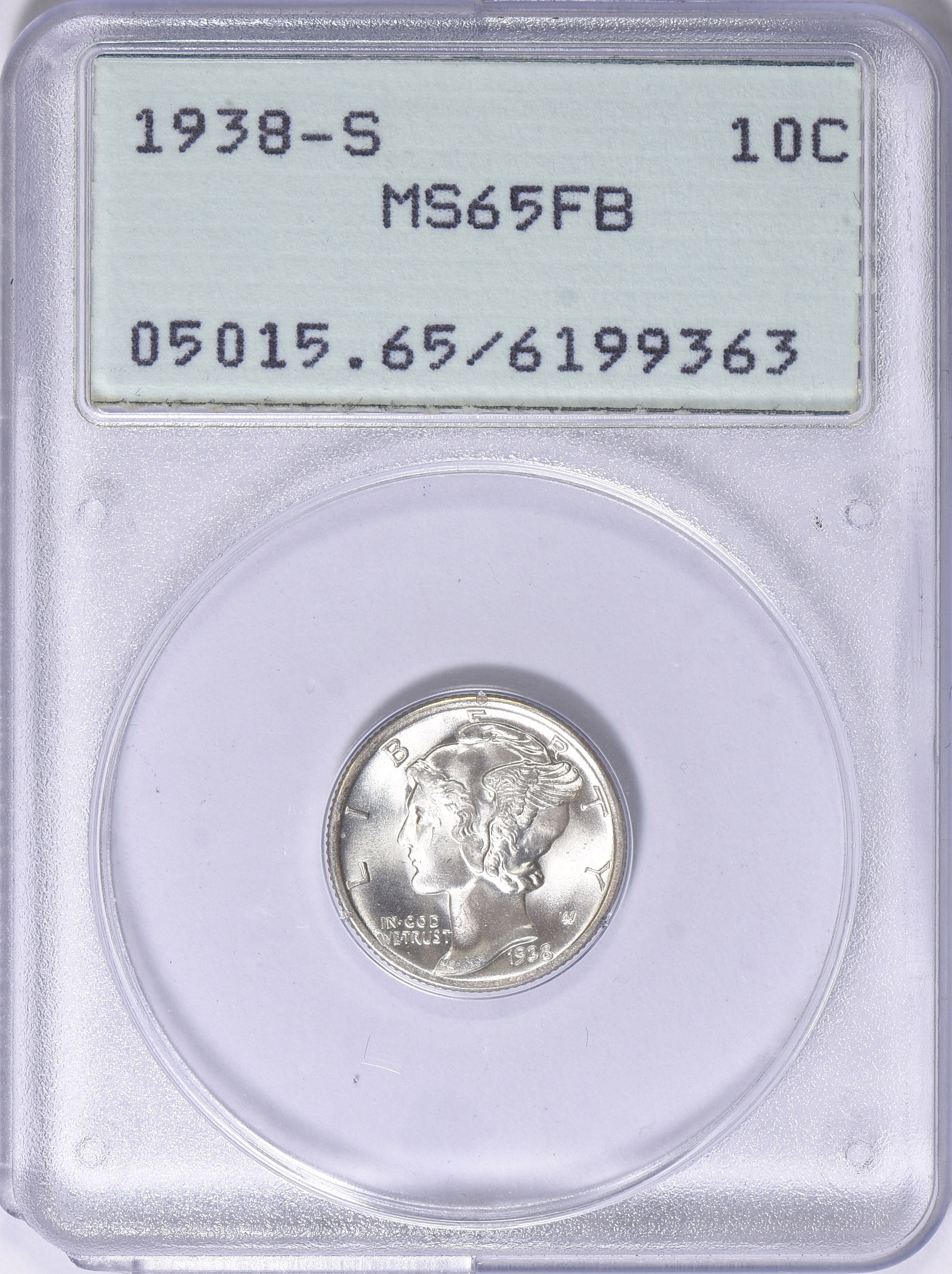 1938-S Mercury Dime PCGS MS-65 FB OGH (1st Gen) (Item 1736358) | GreatCollections Coin Auctions