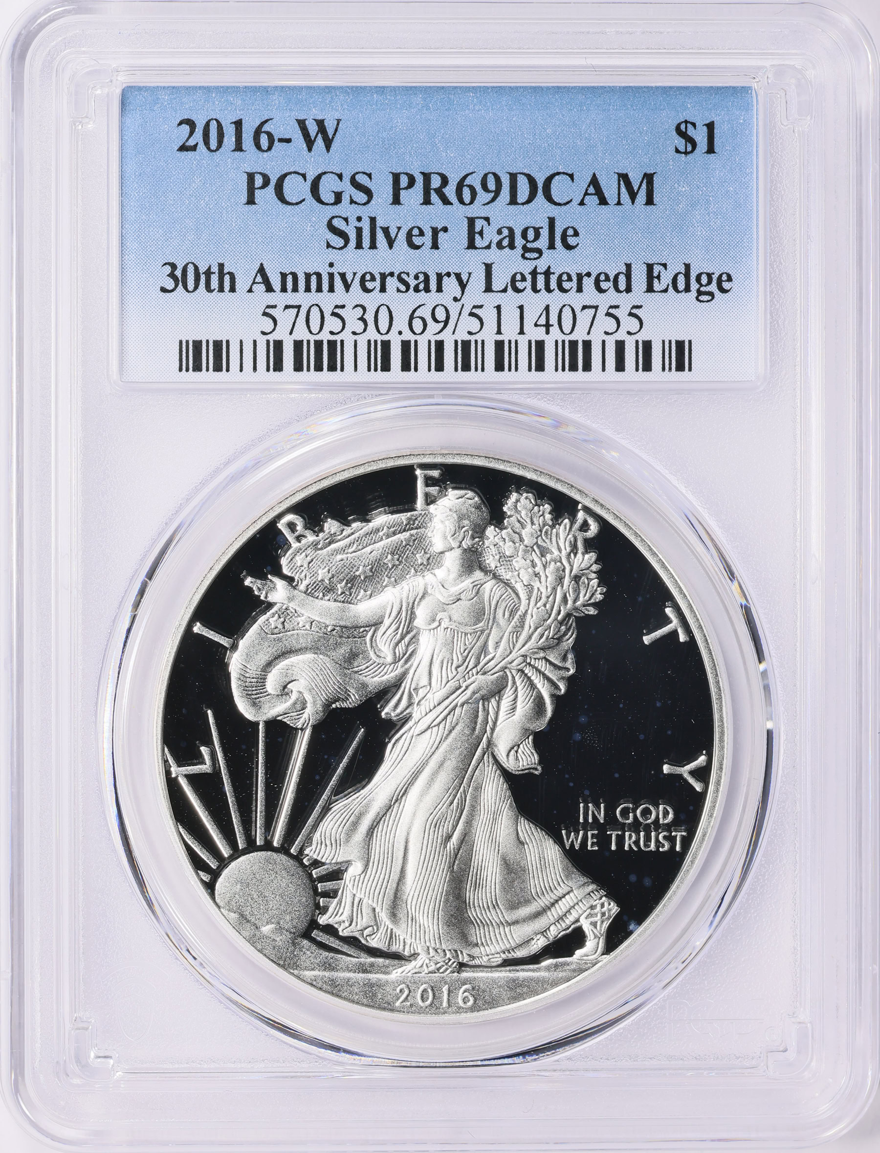 2016-W $1 Silver Eagle 30th Anniversary Lettered Edge PCGS Proof-69 DCAM (Item 1736384 ...