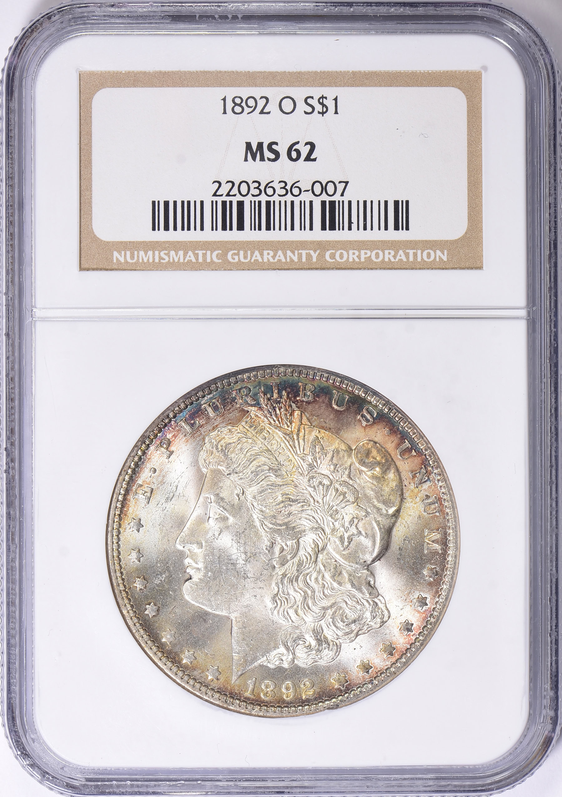 1892-O Morgan Silver Dollar NGC MS-62 (Toned) (Item 1736435) | GreatCollections Coin Auctions