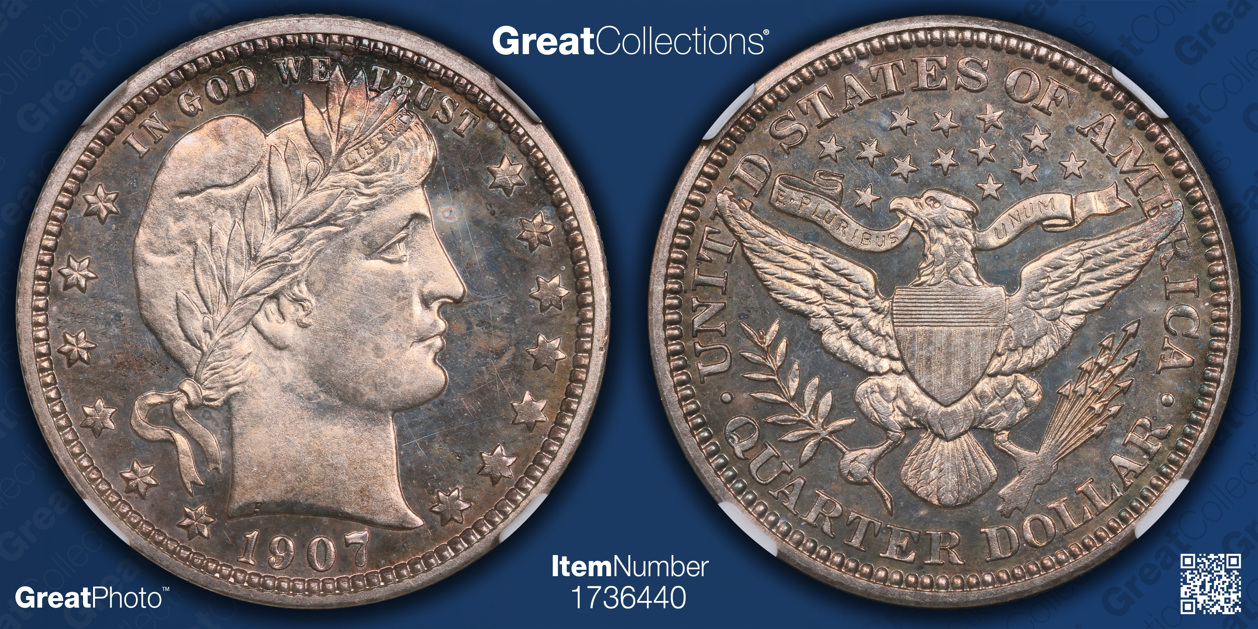 1907 Barber Quarter NGC Proof-64 CAMEO (Toned) (Item 1736440 ...