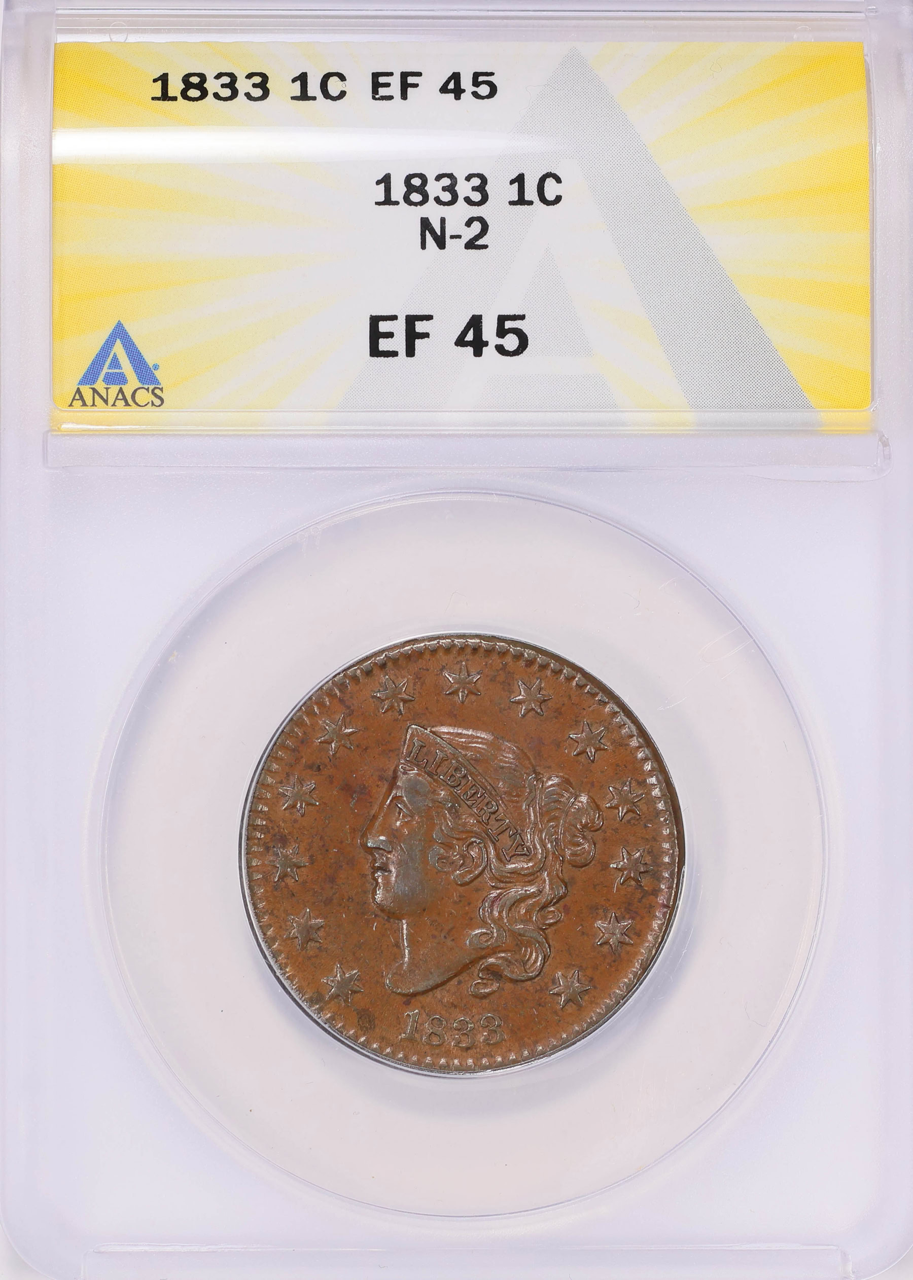 1833 Matron Cent Newcomb 2 ANACS XF-45 BN (Item 1736481 ...