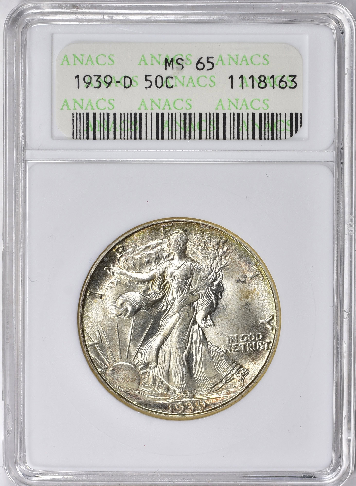 1939-D Walking Liberty Half Dollar ANACS MS-65 OH (Item 1736550) | GreatCollections Coin Auctions