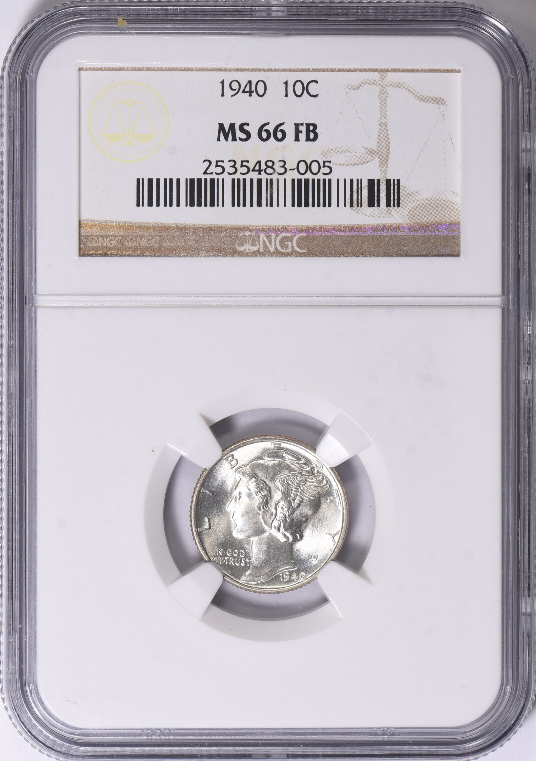 1940 Mercury Dime NGC MS-66 FB (Item 1736582) | GreatCollections Coin Auctions