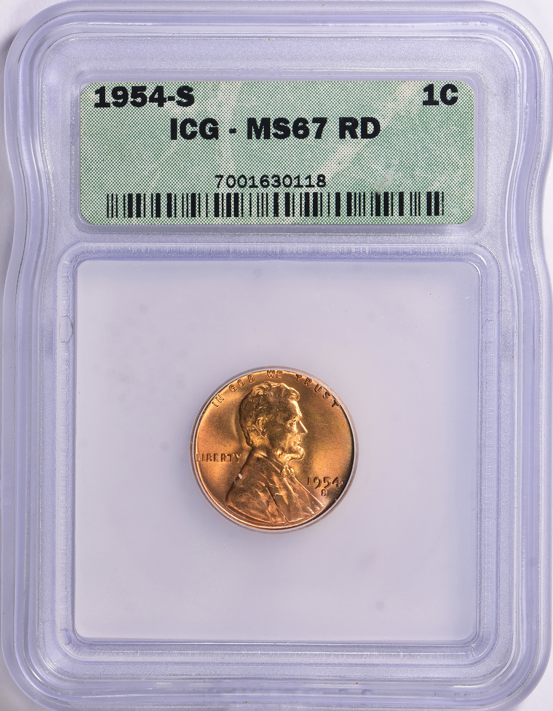 1954-S Lincoln Cent ICG MS-67 RD (Item 1736615) | GreatCollections Coin Auctions