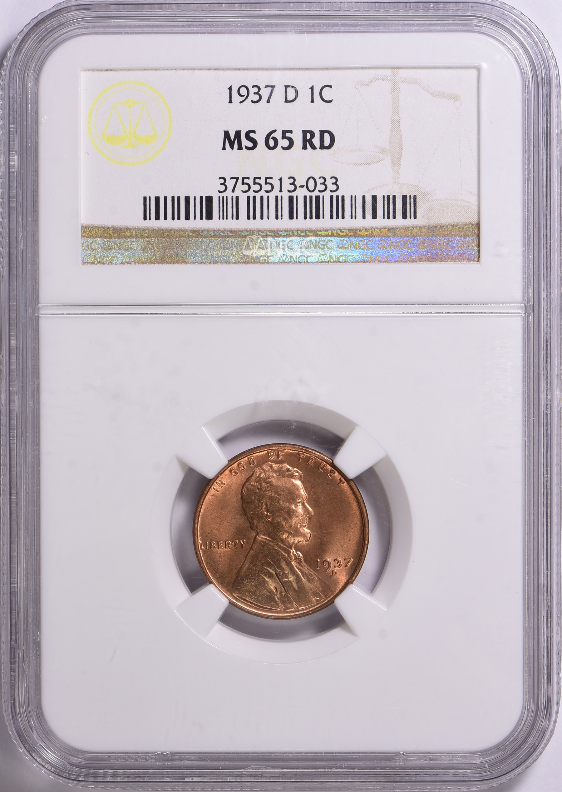 1937-D Lincoln Cent NGC MS-65 RD (Item 1736633) | GreatCollections Coin Auctions