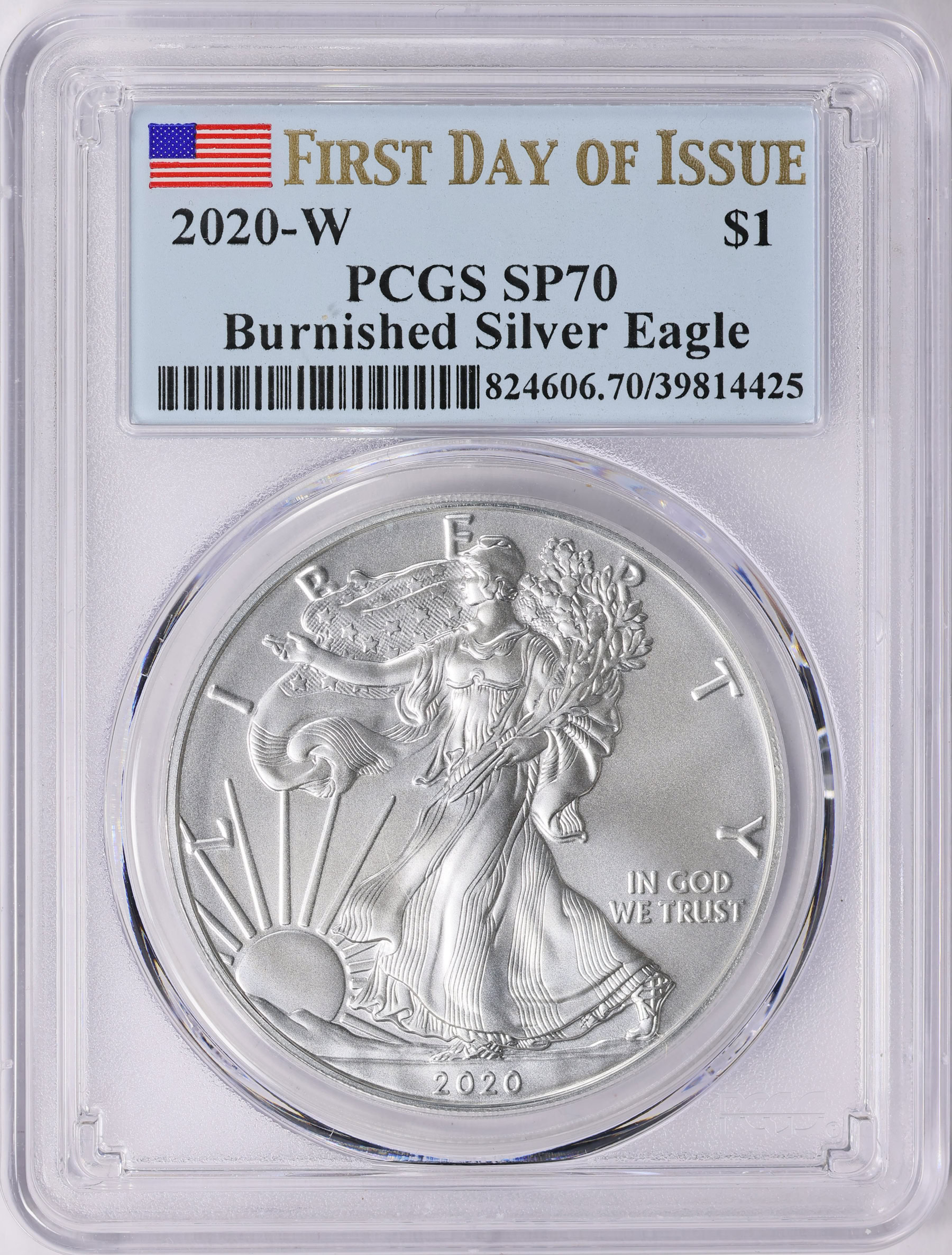 2020-W $1 Silver Eagle Burnished First Day of Issue PCGS SP-70 (Item 1736711) | GreatCollections ...