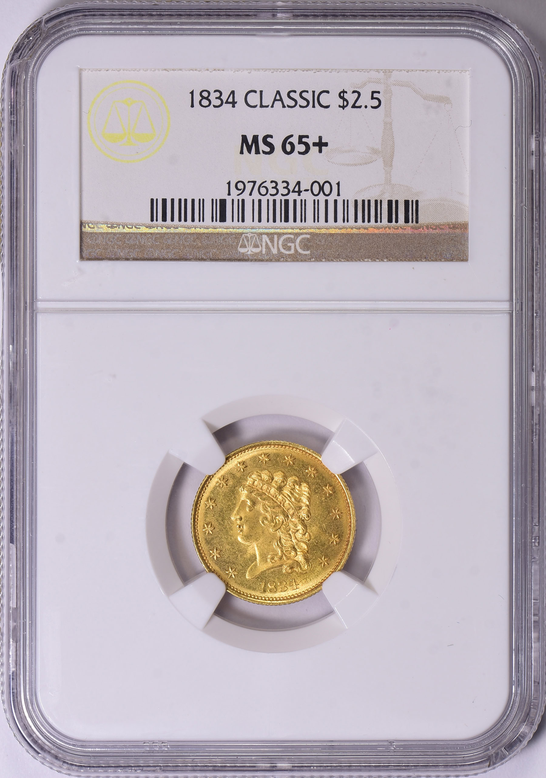 1834 Classic Gold Quarter Eagle NGC MS-65+ (Item 1736812) | GreatCollections Coin Auctions