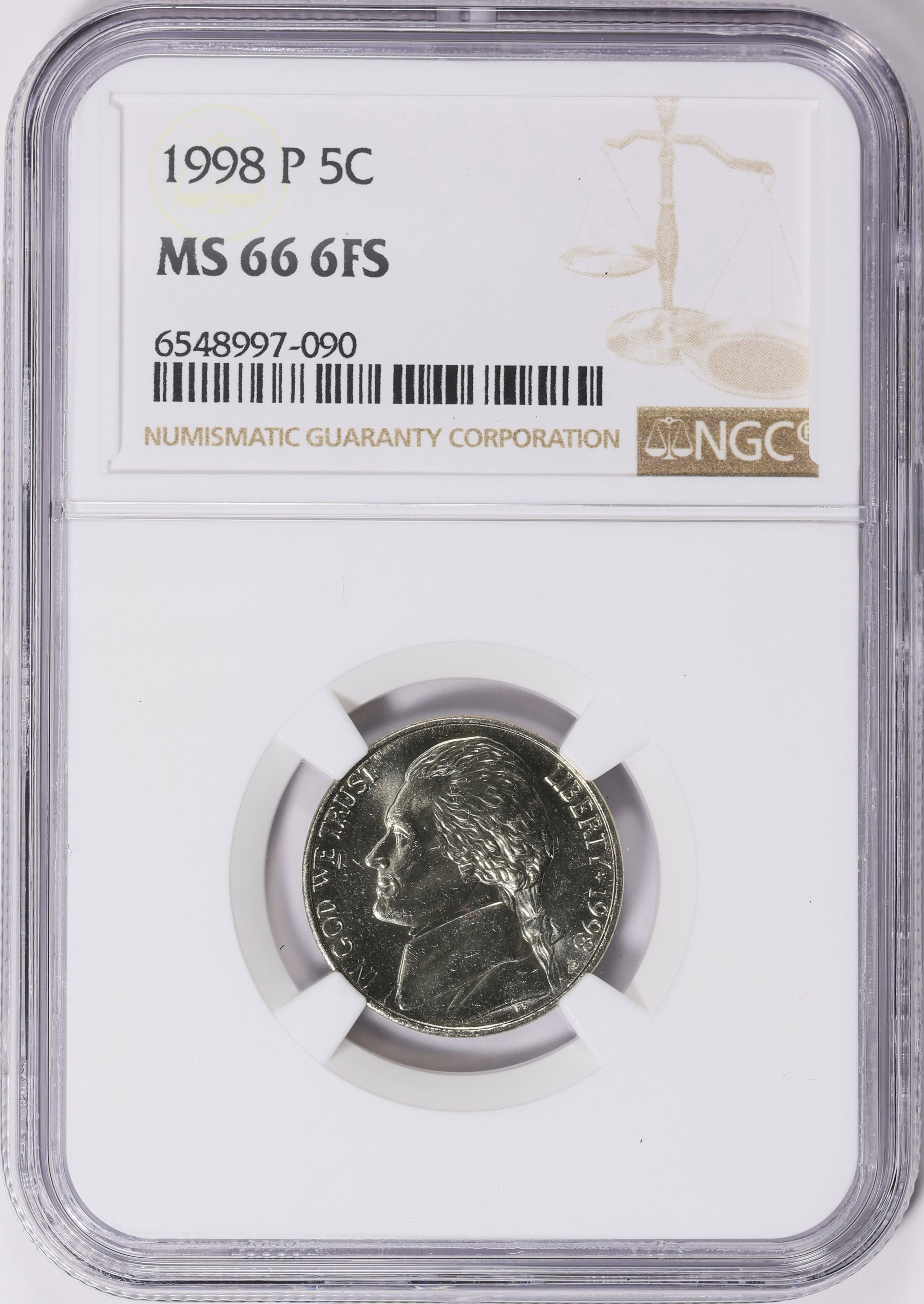 1998-P Jefferson Nickel NGC MS-66 6FS (Item 1736886) | GreatCollections ...