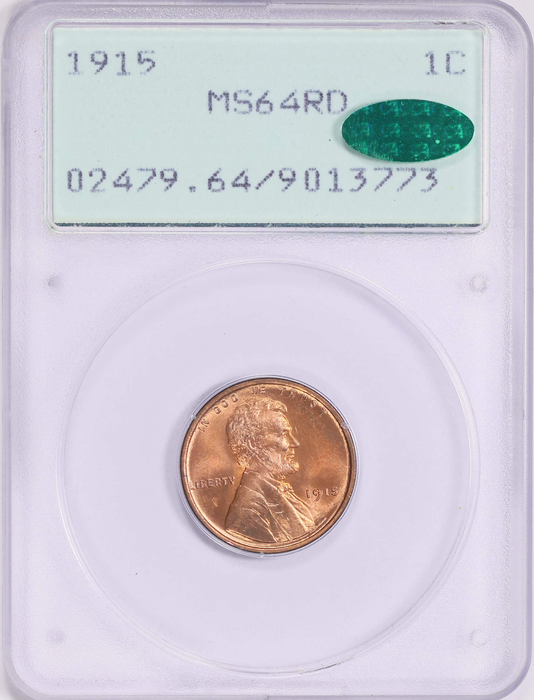 1915 Lincoln Cent MS-64 RD (CAC Green) OGH (1st Gen) (Item 1736956) | GreatCollections Coin Auctions