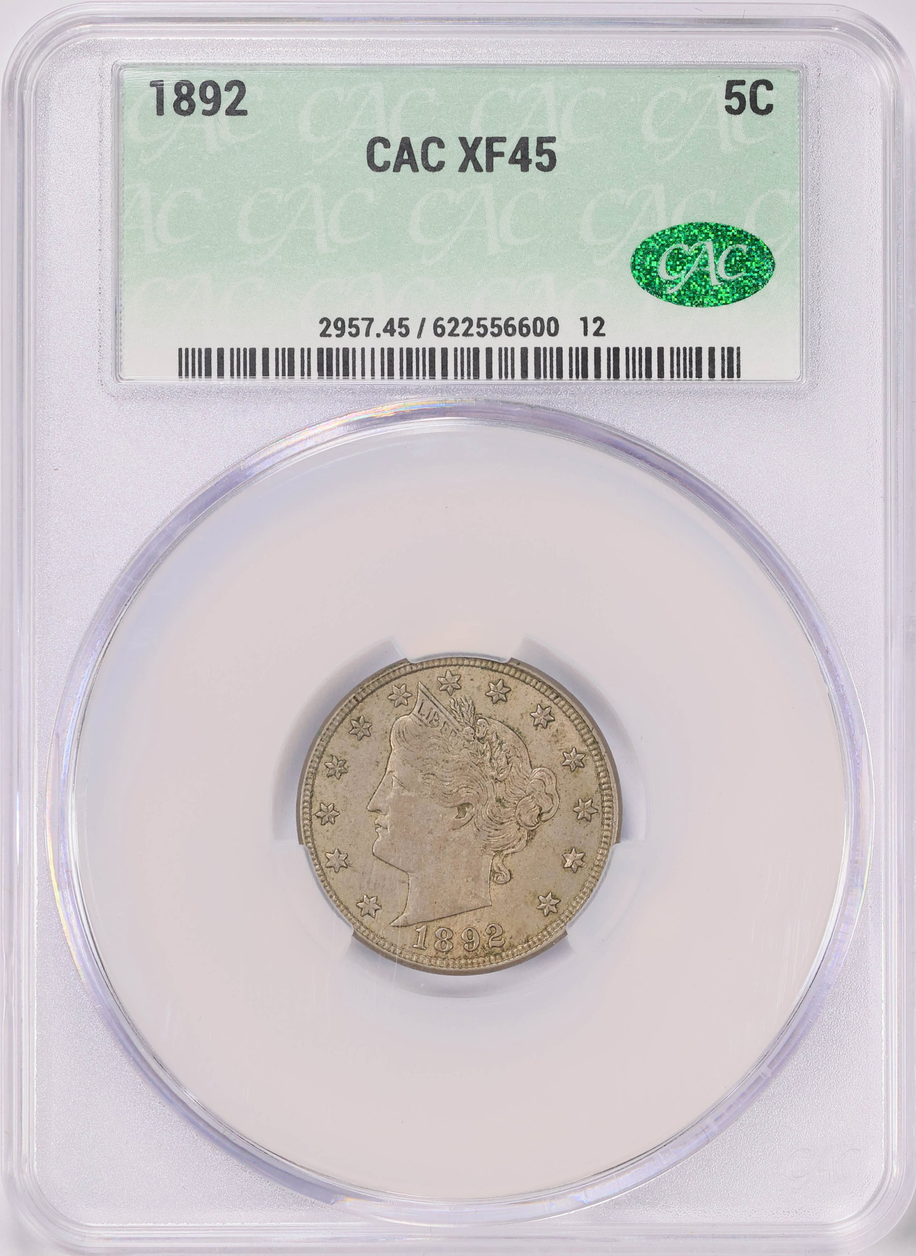 1892 Liberty Nickel CACG XF-45 (Item 1736960) | GreatCollections Coin ...
