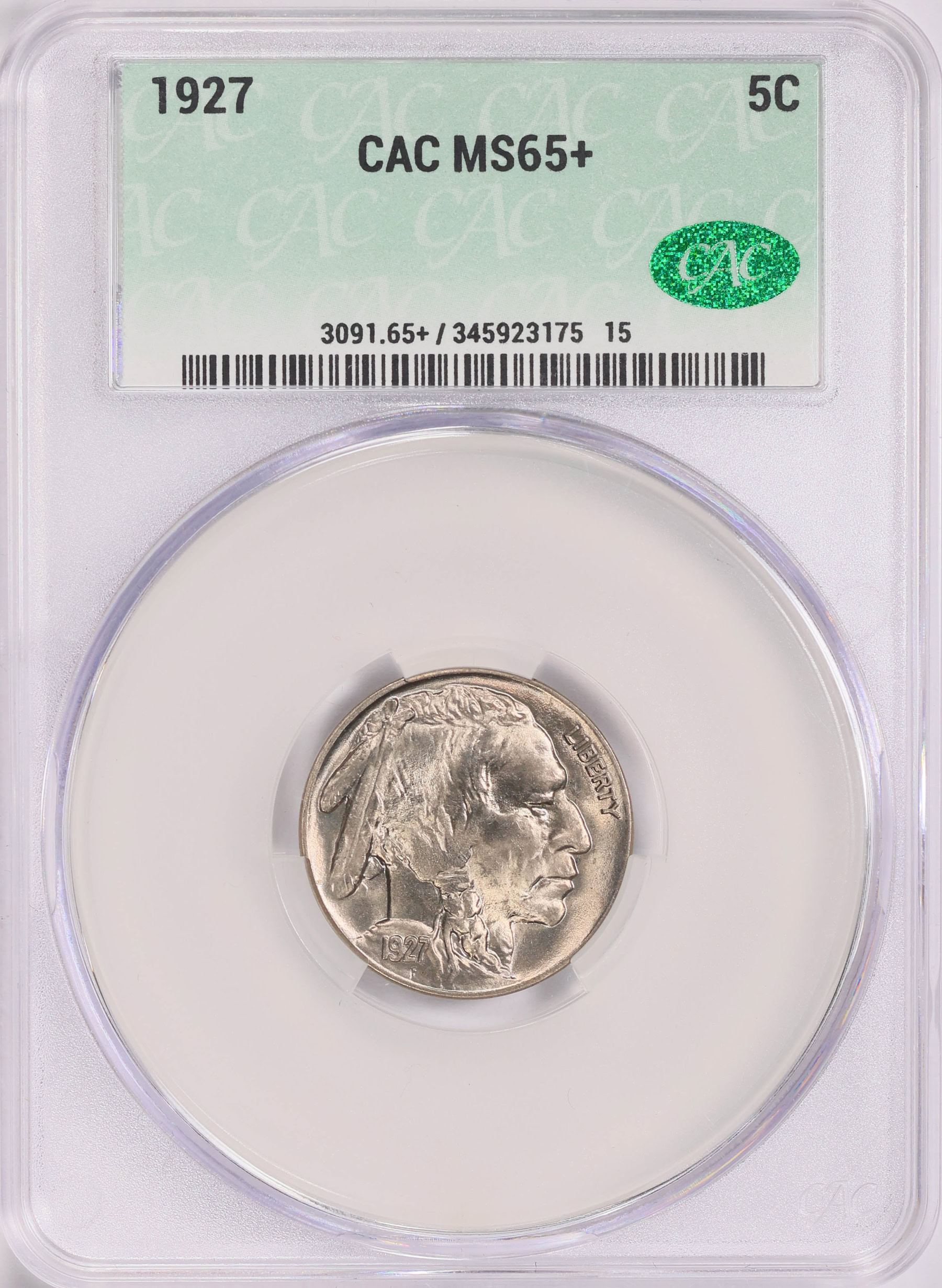 1927 Buffalo Nickel CACG MS-65+ (Item 1736965) | GreatCollections Coin ...