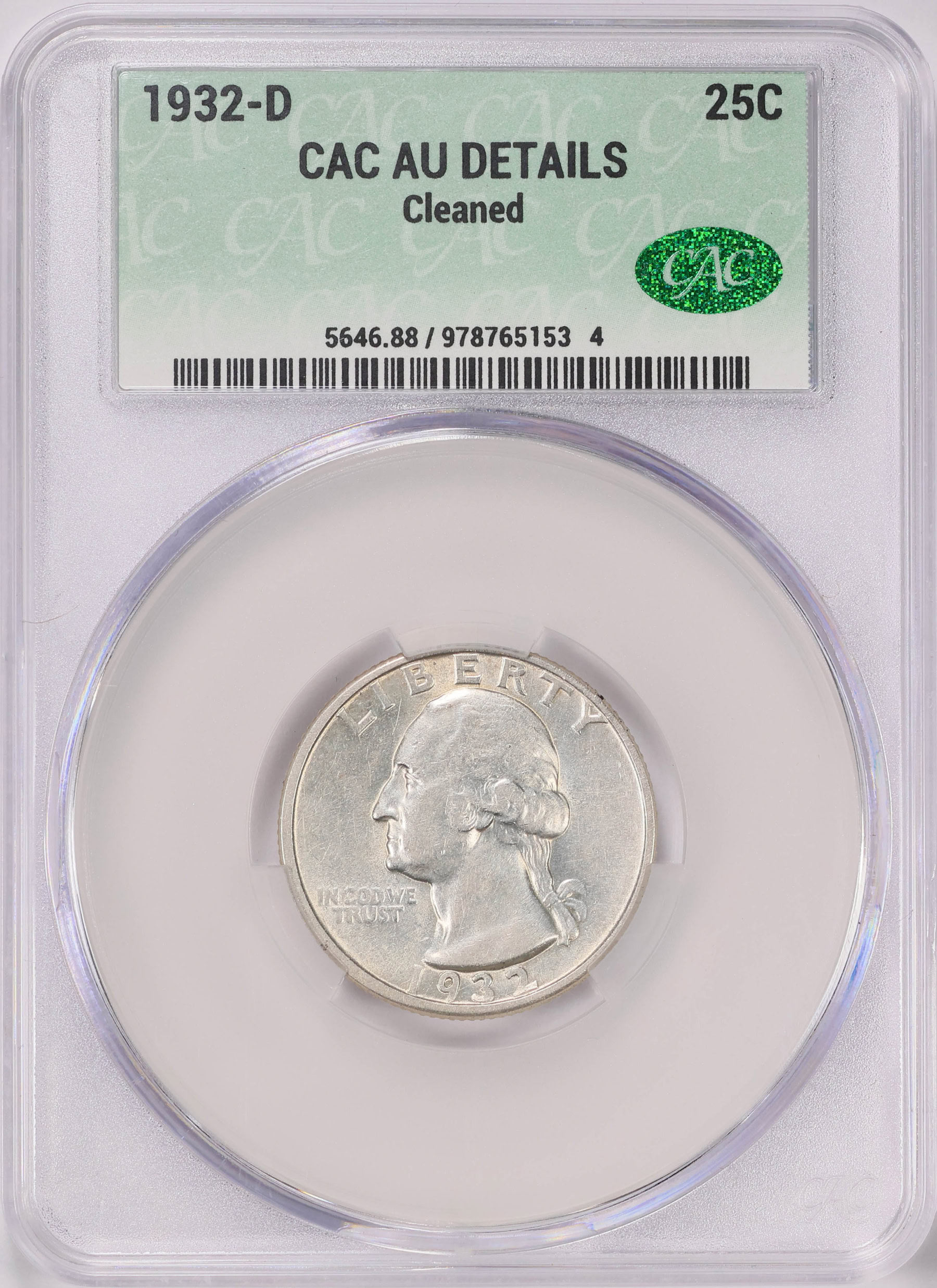 1932-D Washington Quarter CACG AU Details (Item 1736981) | GreatCollections Coin Auctions