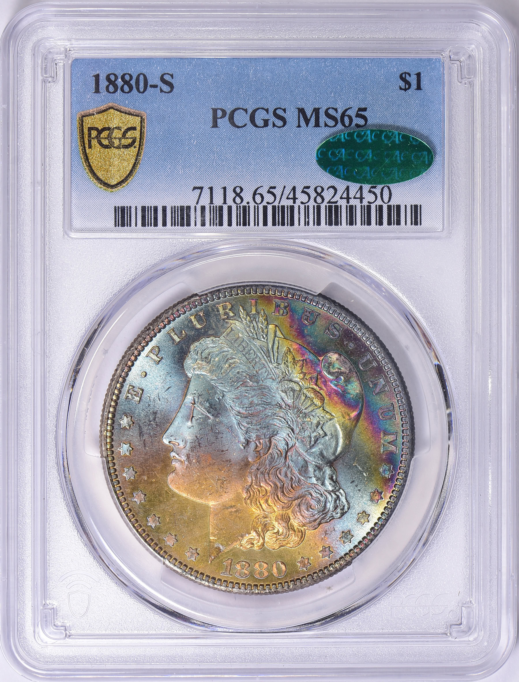 1880-S Morgan Silver Dollar PCGS MS-65 (CAC Green) (Toned) (Item 1737101) | GreatCollections ...