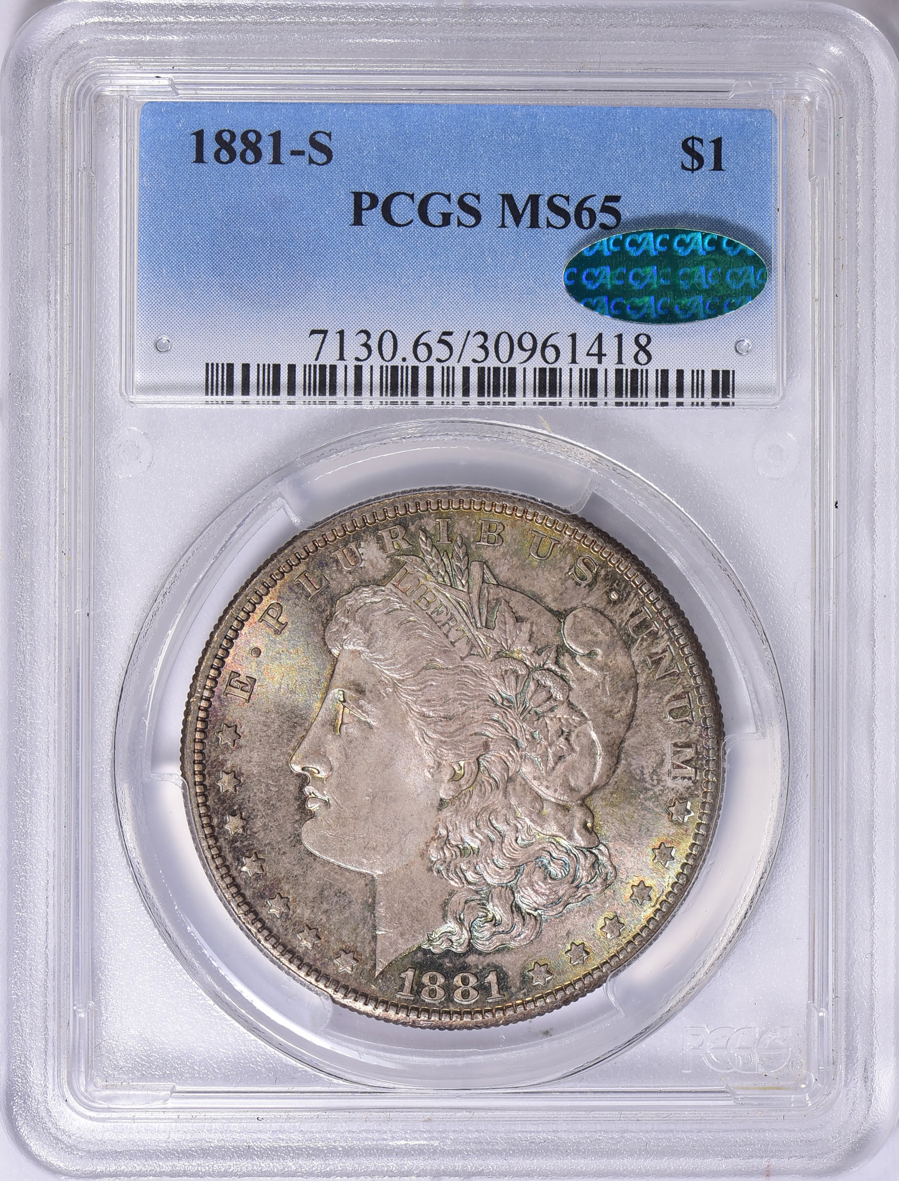 1881-S Morgan Silver Dollar PCGS MS-65 (CAC Green) (Toned) (Item 1737103) | GreatCollections ...