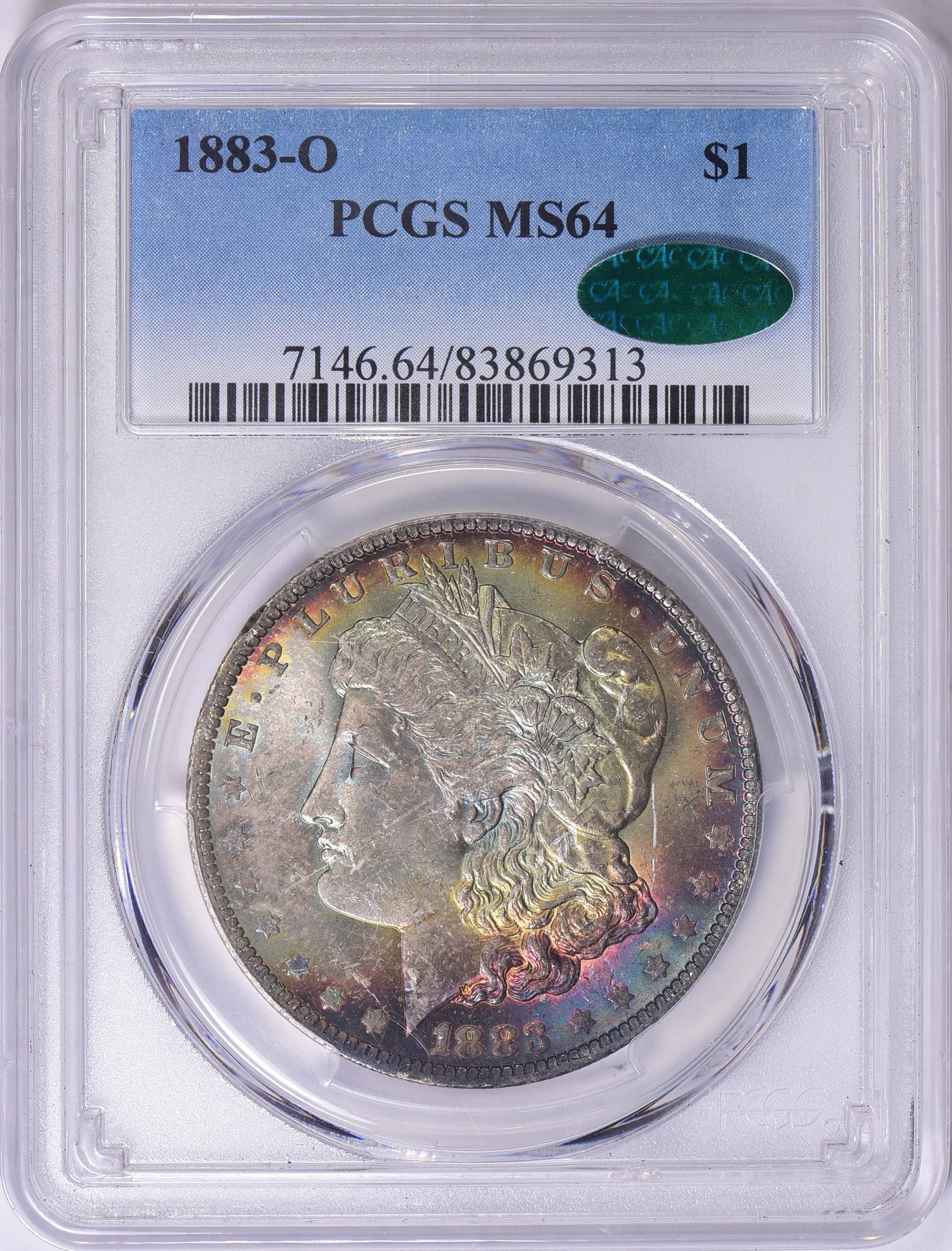 1883-O Morgan Silver Dollar PCGS MS-64 (CAC Green) (Toned) (Item 1737106) | GreatCollections ...