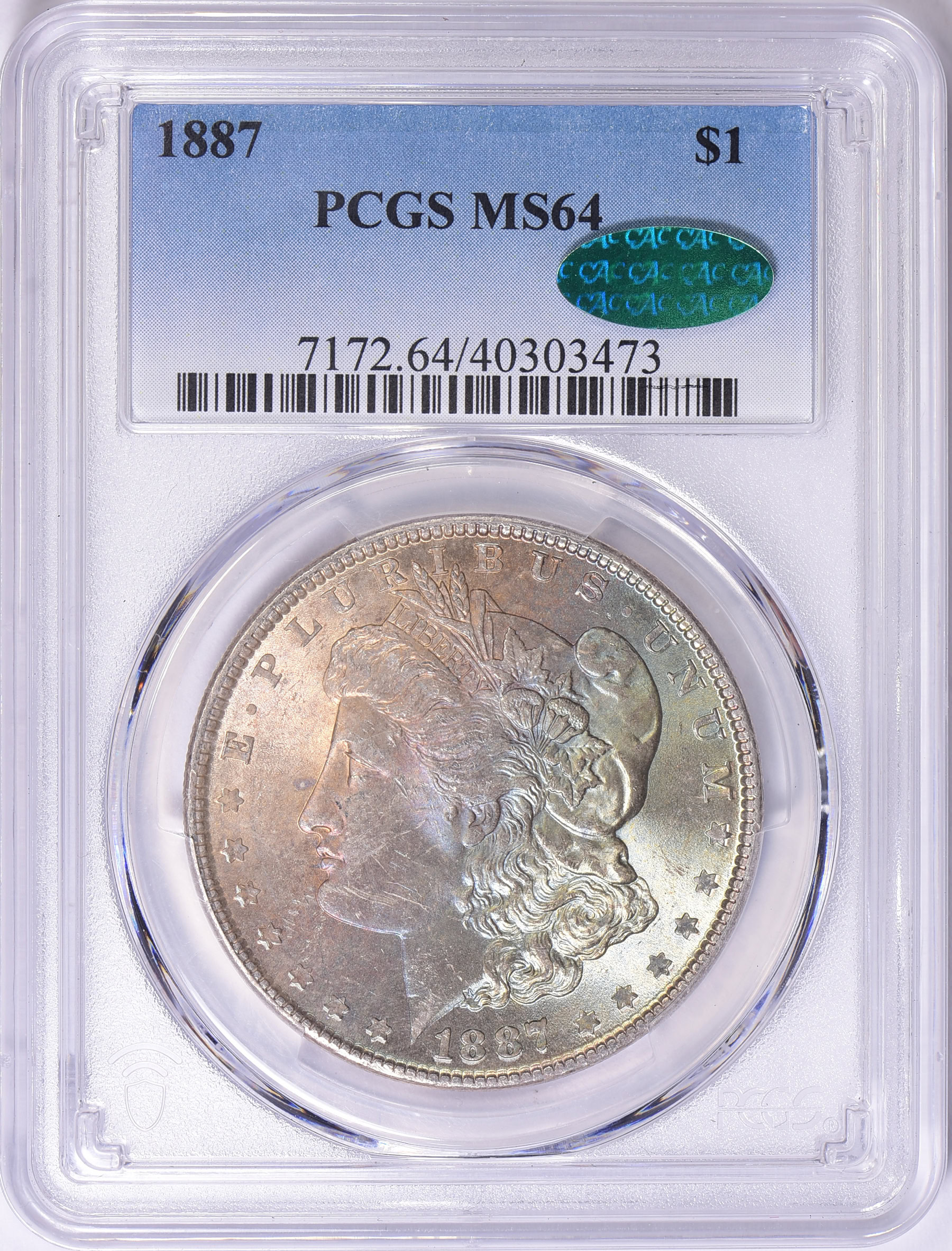 1887 Morgan Silver Dollar PCGS MS-64 (CAC Green) (Toned) (Item 1737111) | GreatCollections Coin ...