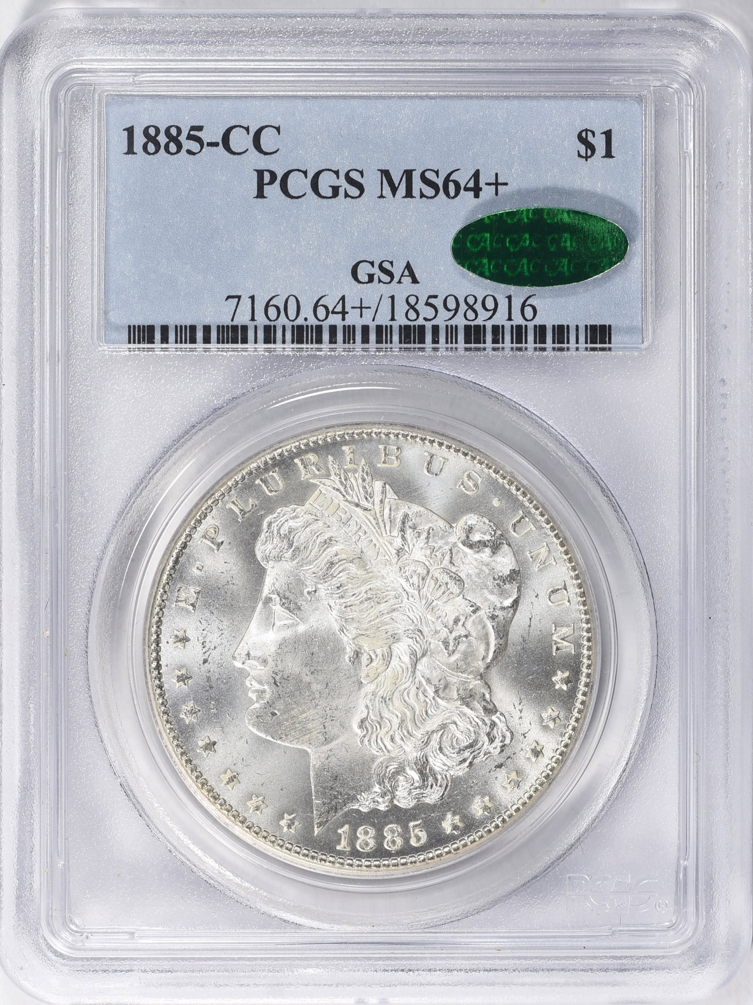 1885-CC Morgan Silver Dollar PCGS MS-64+ (CAC Green) (GSA) (Item 1737118) | GreatCollections ...