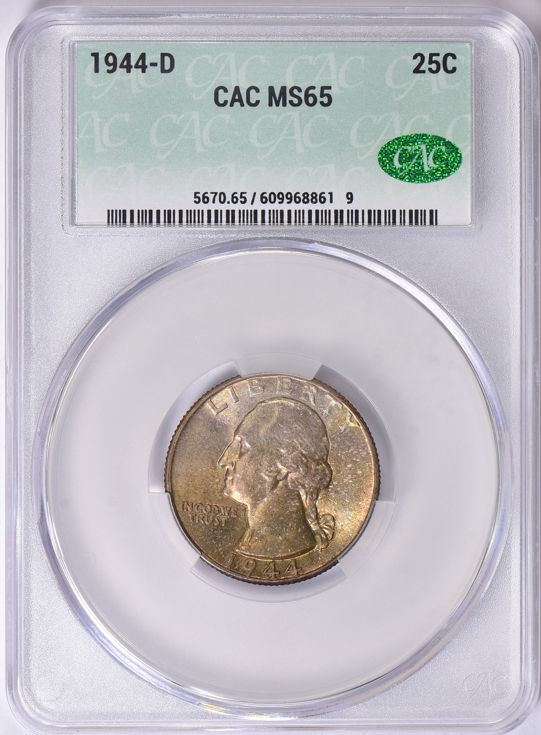 1944-D Washington Quarter CACG MS-65 (Toned) (Item 1737150) | GreatCollections Coin Auctions
