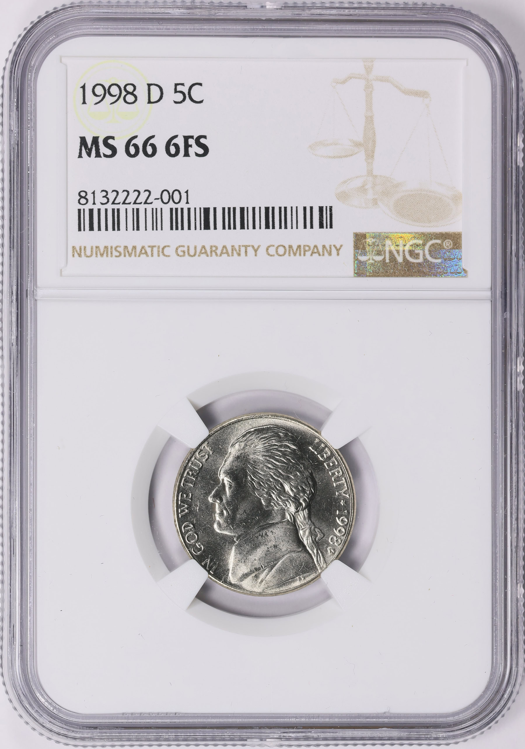 1998-D Jefferson Nickel NGC MS-66 6FS (Item 1737197) | GreatCollections ...