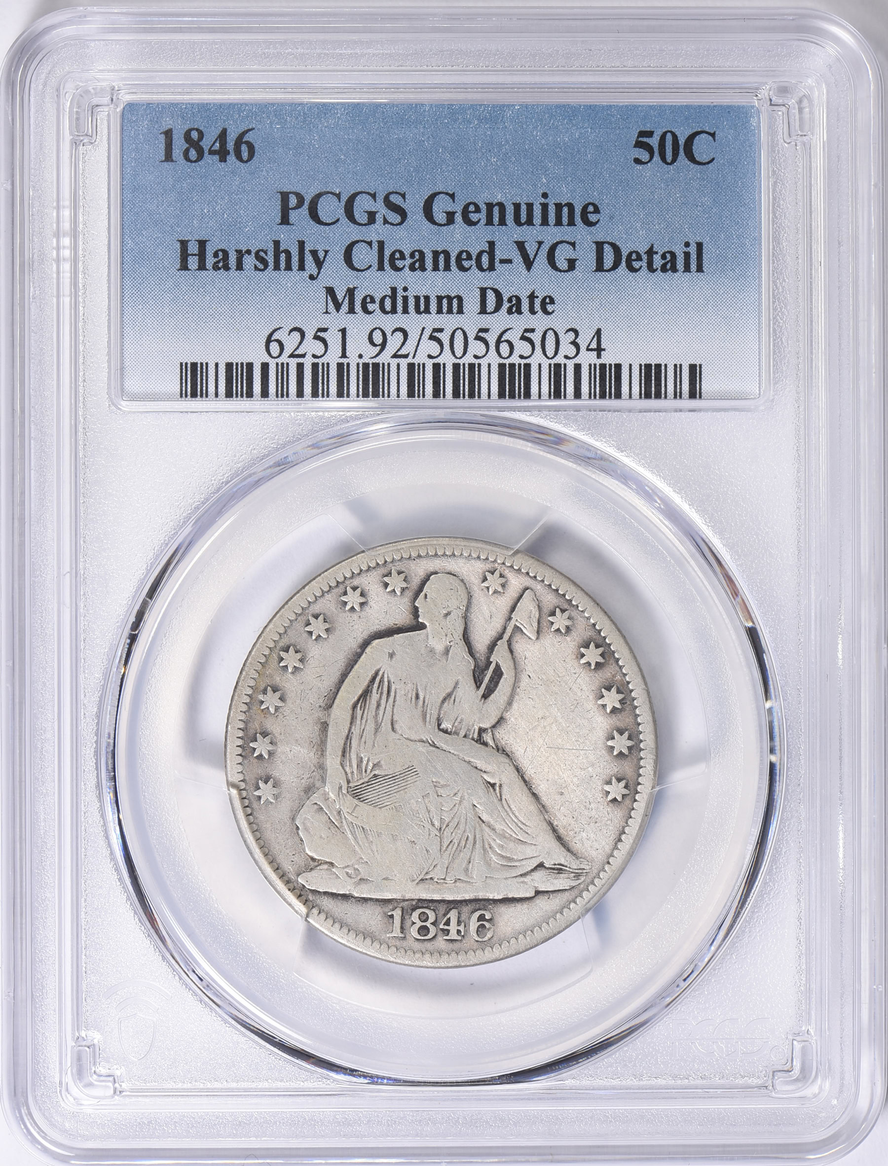 1846 Seated Liberty Half Dollar Medium Date PCGS Genuine VG Details (Item 1737237 ...