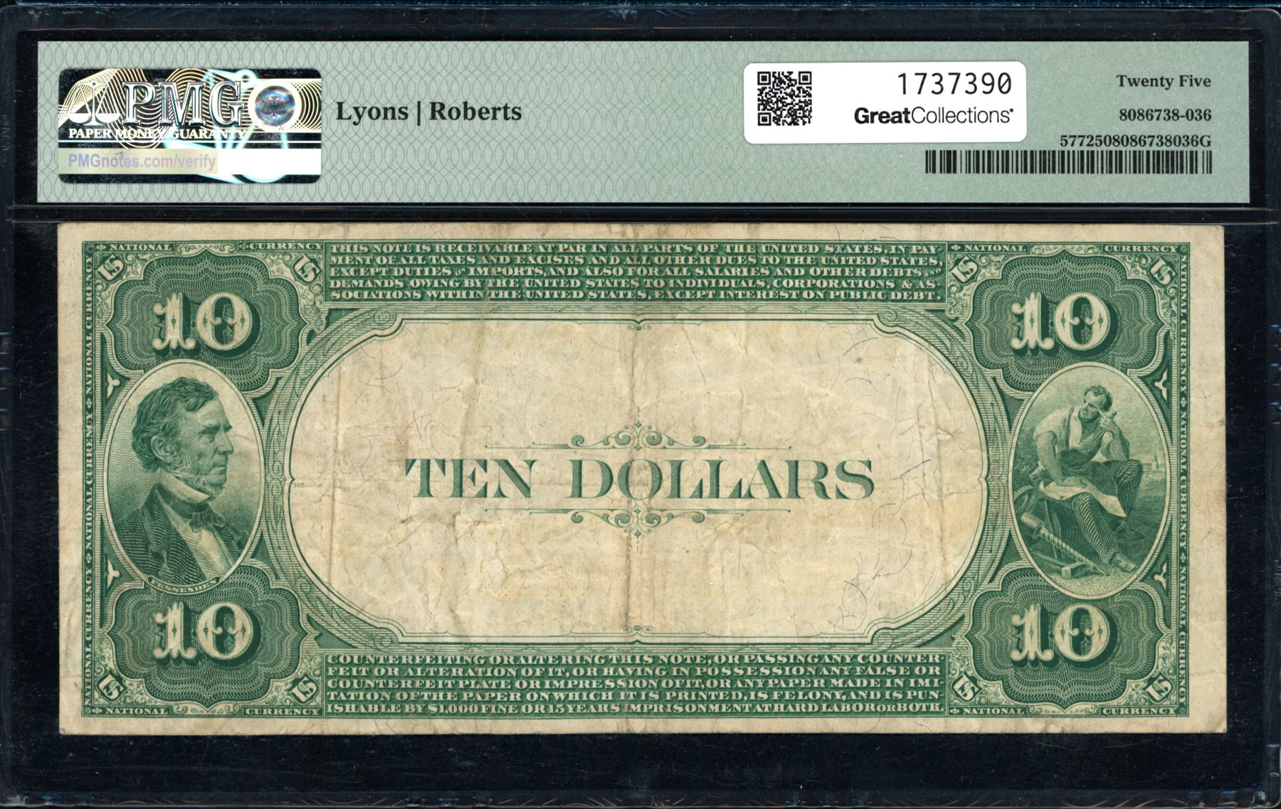 Fr. 577 Milwaukee, Wisconsin 1882 The Marine National Bank $10 Value ...