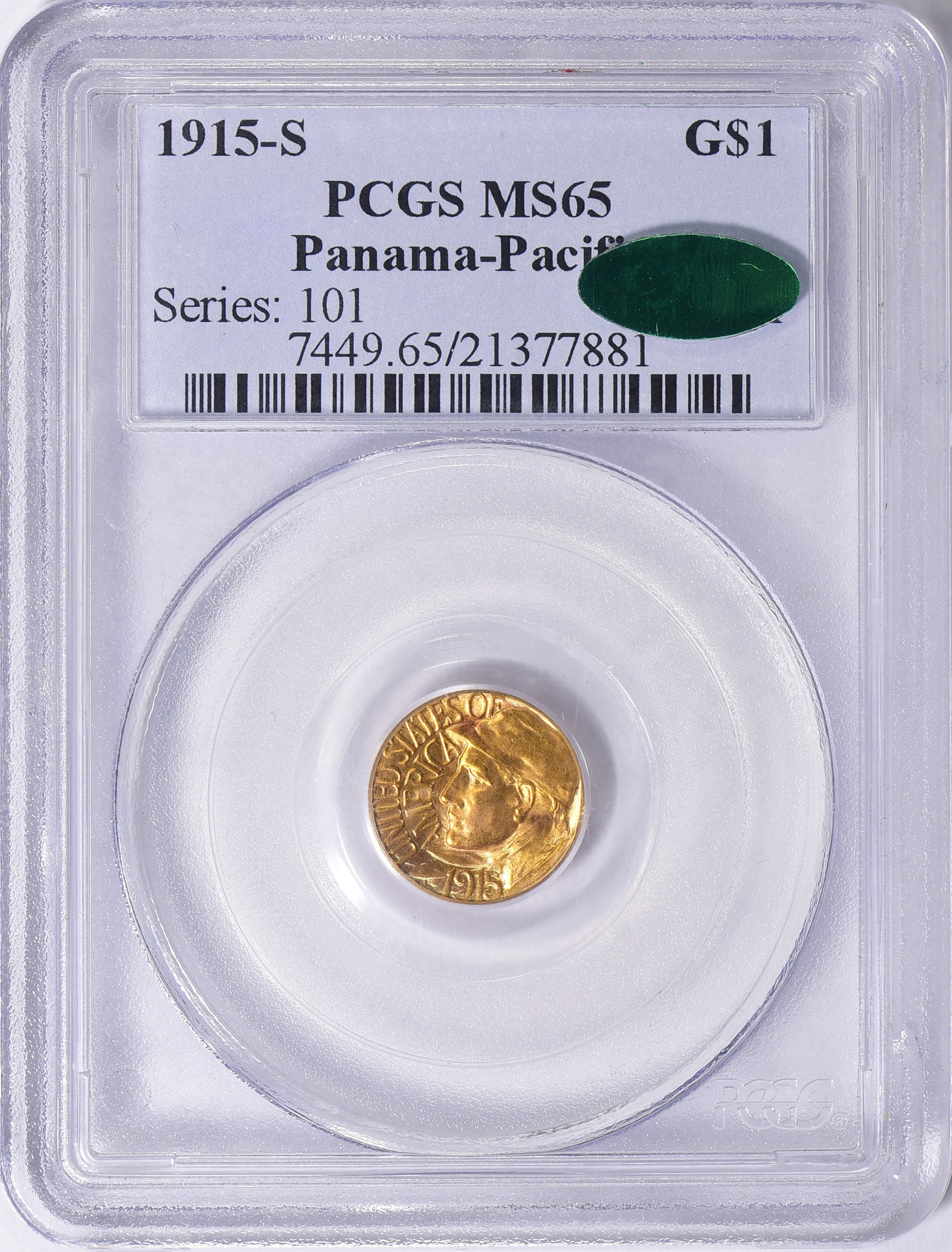 1915-S Panama-Pacific Exposition Gold Dollar PCGS MS-65 (CAC Green) (Item 1737392 ...